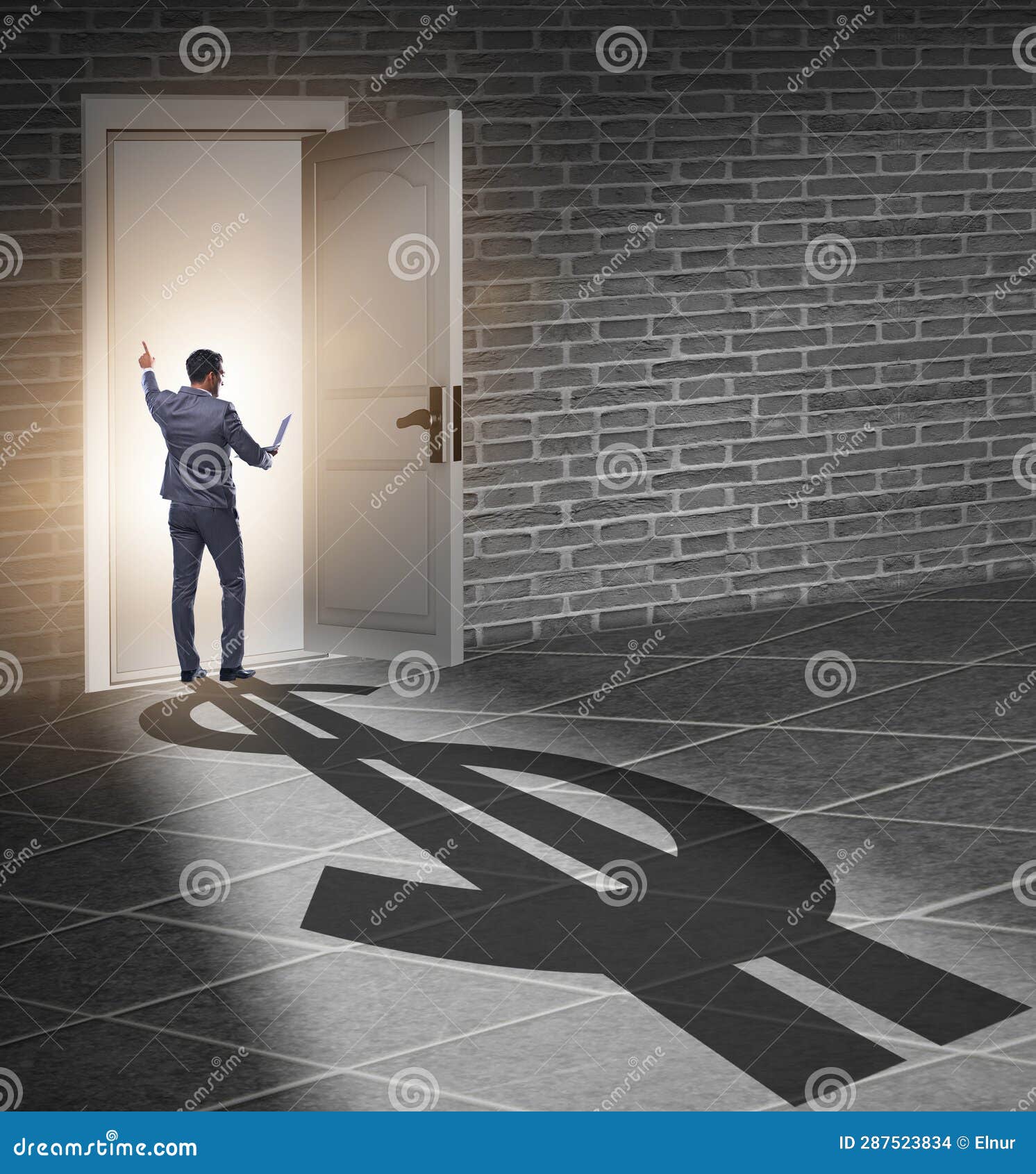 Businessman Casting Shadow in Dollar Shape Stock Photo - Image of loan ...