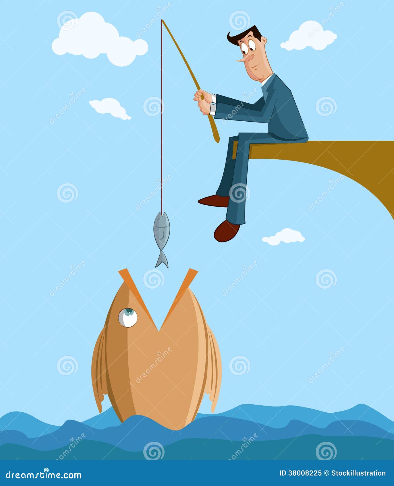 Businessman Catching Big Fish Stock Vector - Illustration of equipment ...
