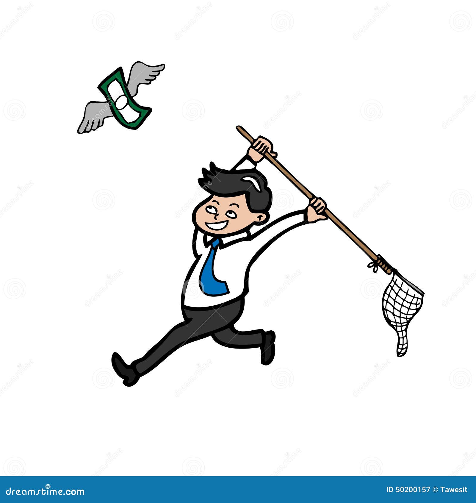 Businessman Catching Flying Bank Note by Net Stock Vector ...