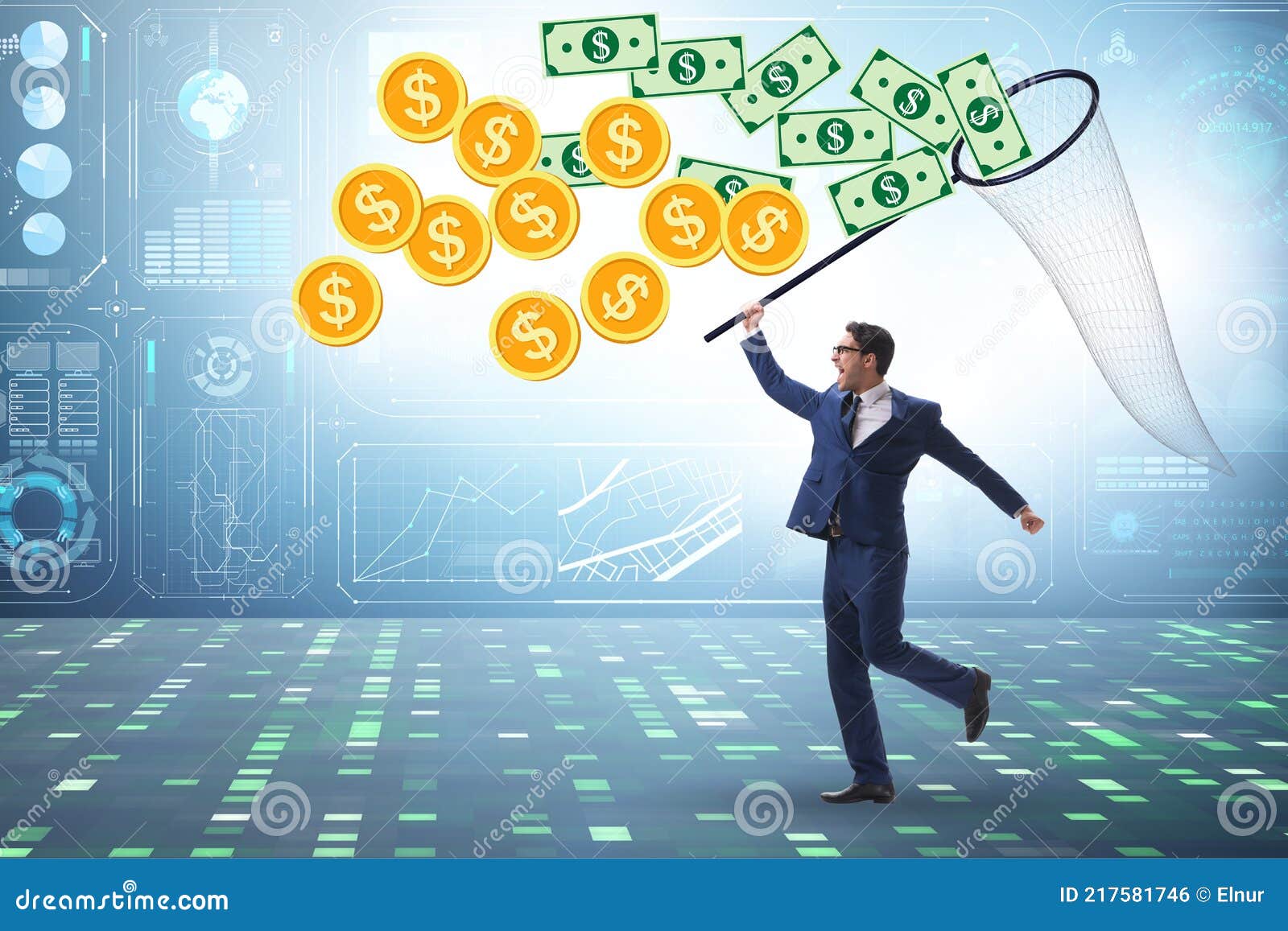 Businessman Catching Money with Landing Net Stock Photo - Image of ...