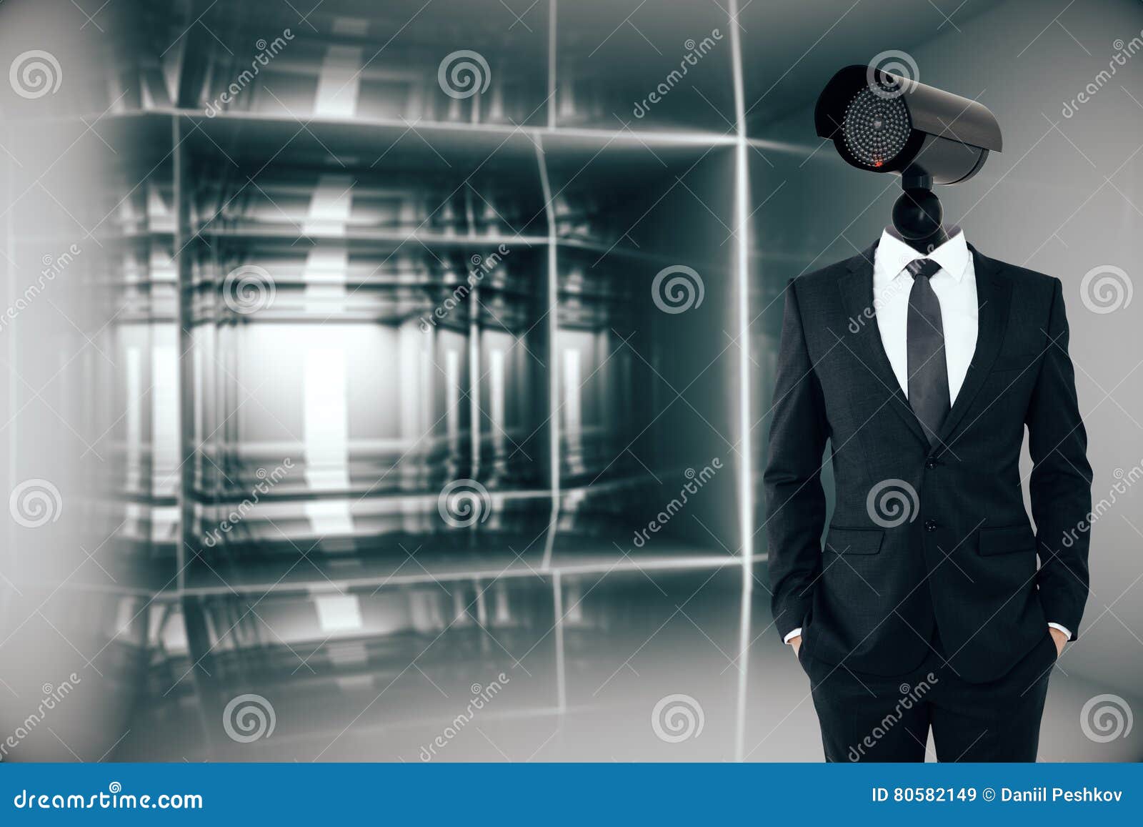Businessman with CCTV Camera Head Stock Illustration - Illustration of ...