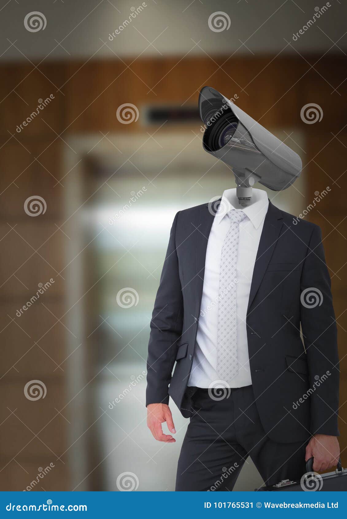 Businessman with CCTV Head at Office Stock Image - Image of building ...