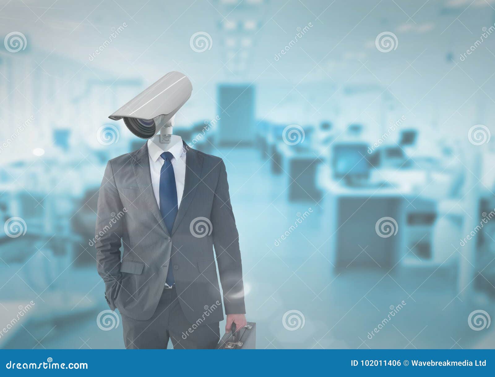 Businessman with CCTV Head at Office Stock Photo - Image of blank ...