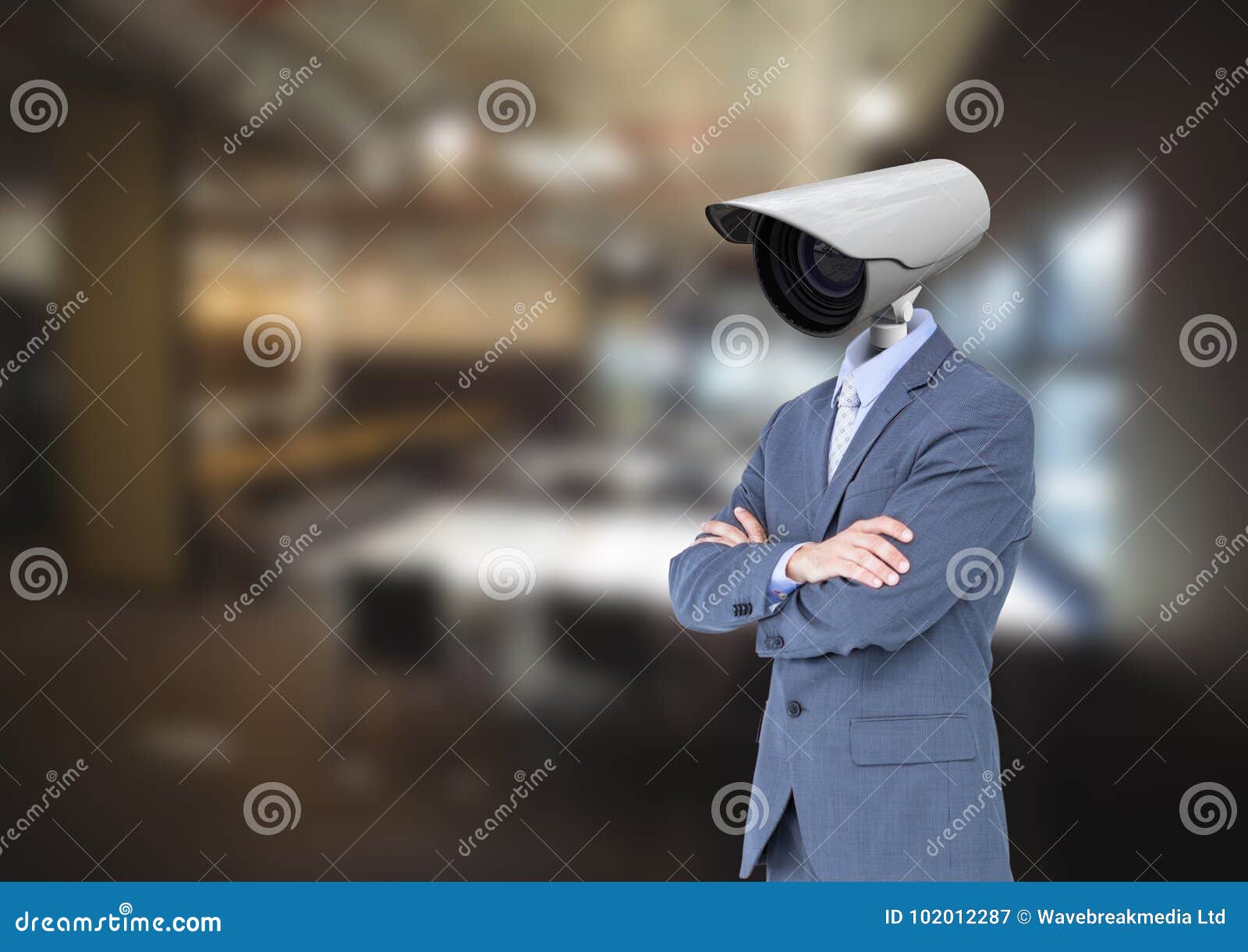 Businessman with CCTV Head at Office Stock Image - Image of business ...