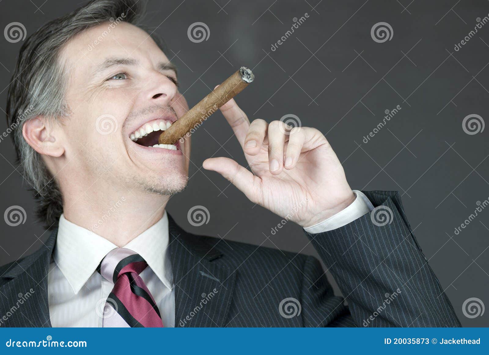 Businessman Celebrates with Cigar, Side View Stock Image - Image of ...