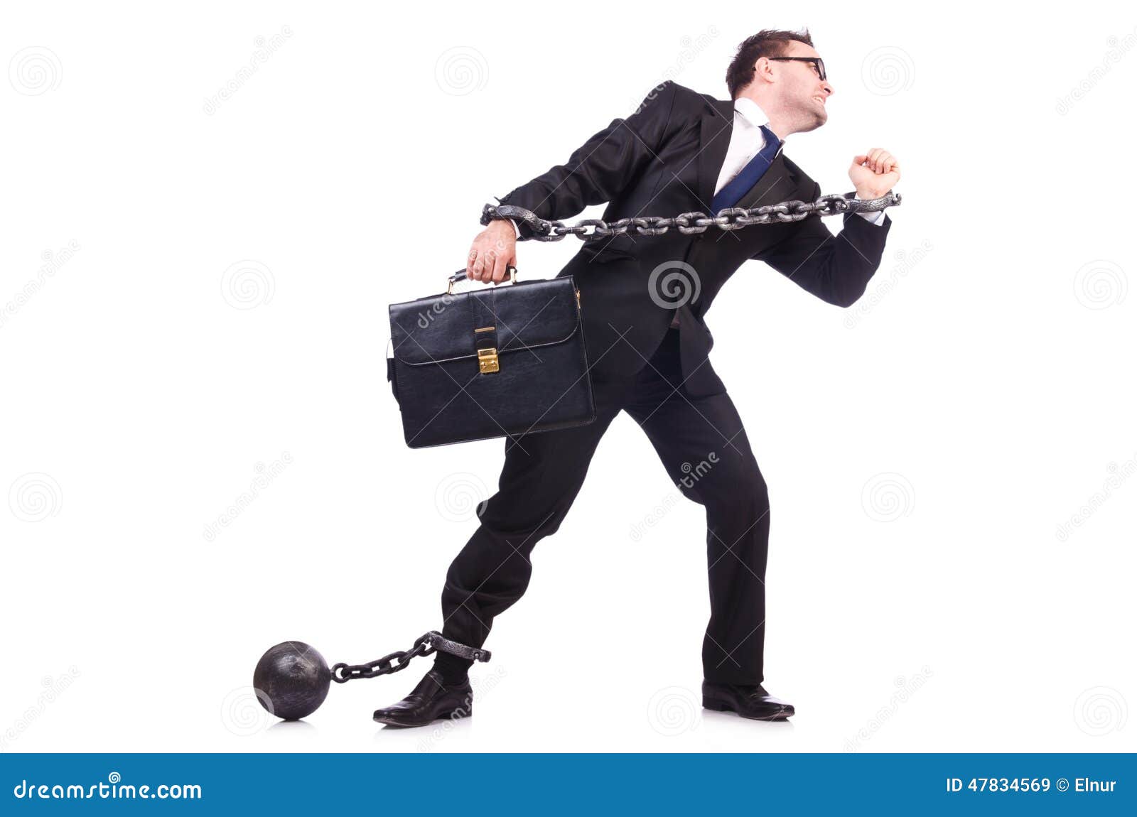 Businessman with Chain Isolated Stock Image - Image of handcuffs, ball ...