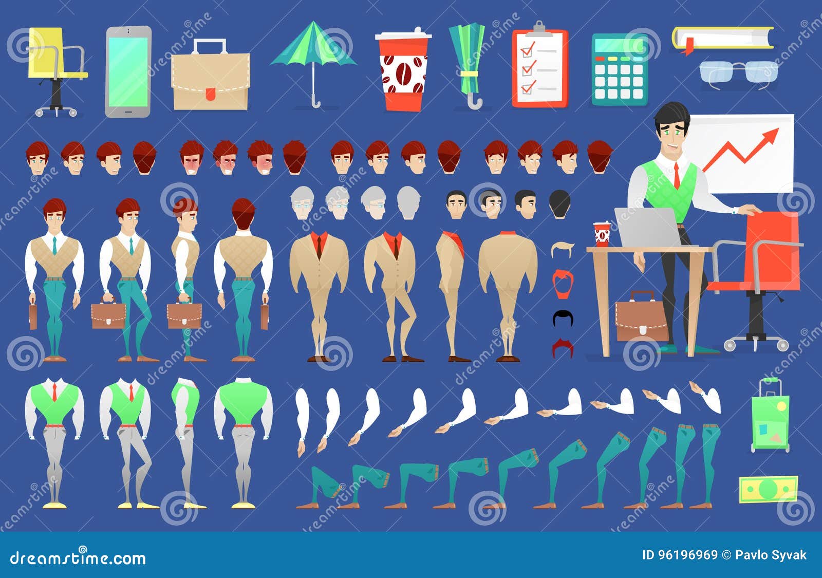 Businessman Character Creation Constructor Man In Different Poses Stock Vector Illustration