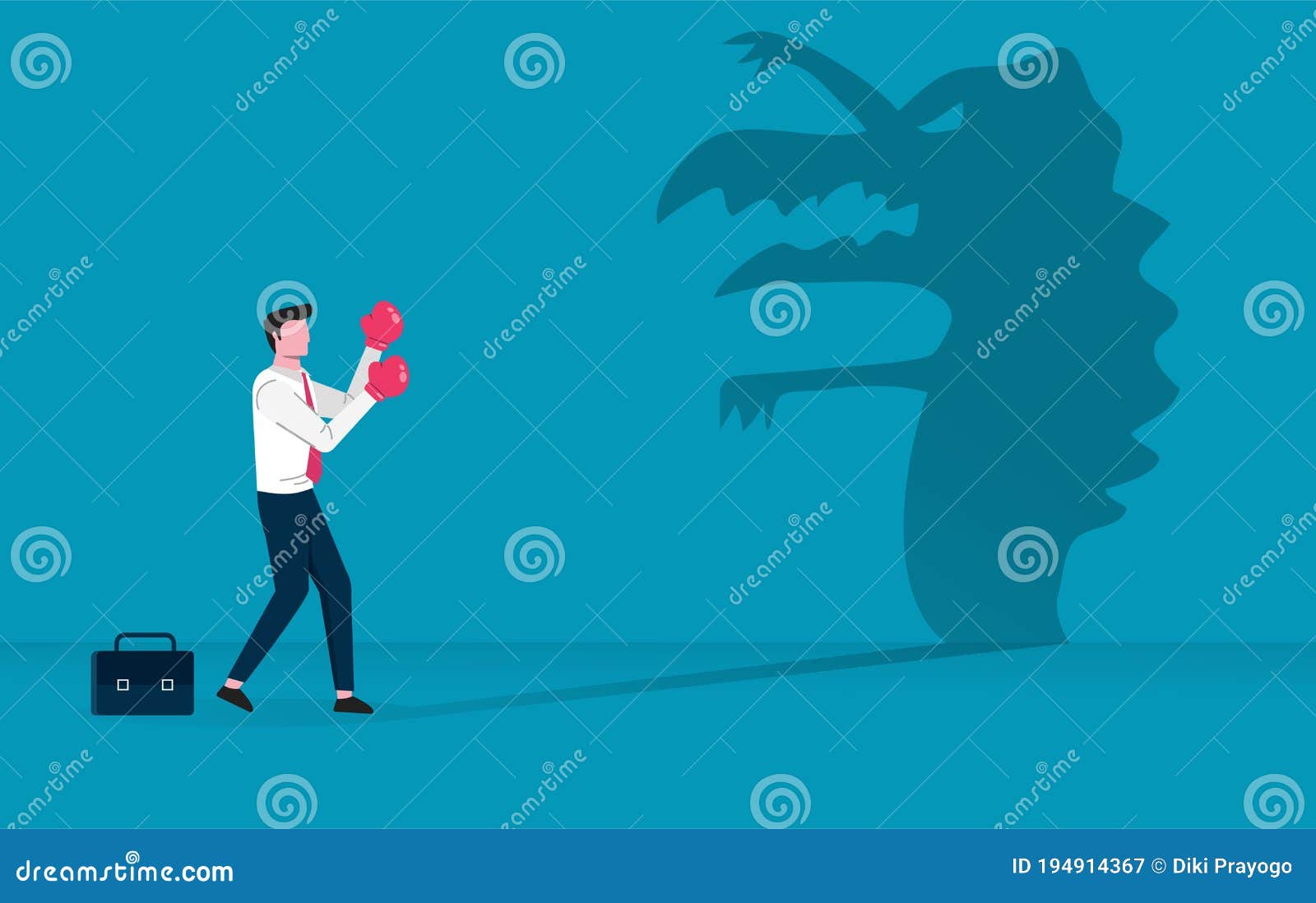 Businessman Character Fighting Against Scary Shadow Vector Illustration ...