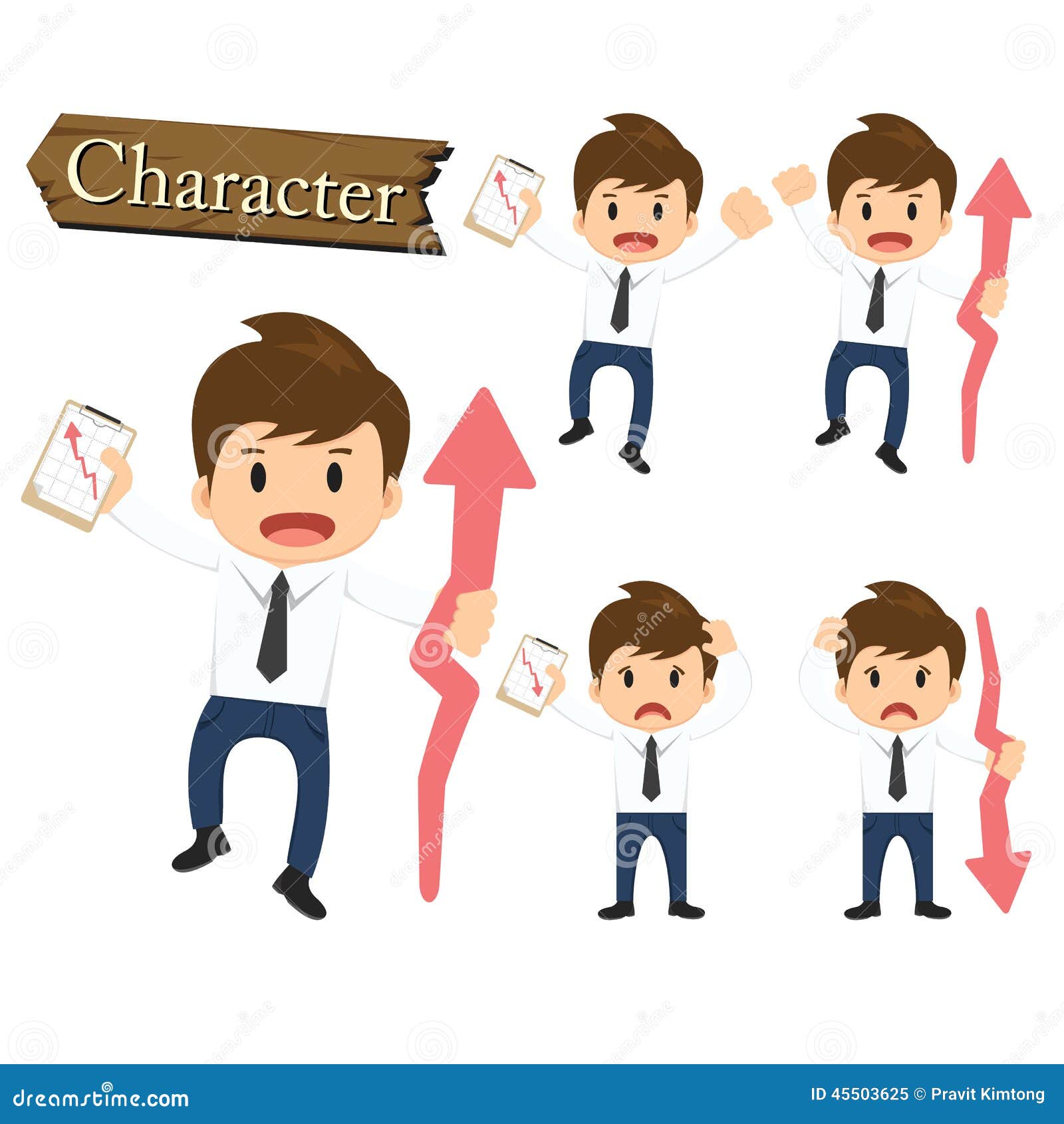 Businessman Character Present Growing and Present Descending Set Stock ...