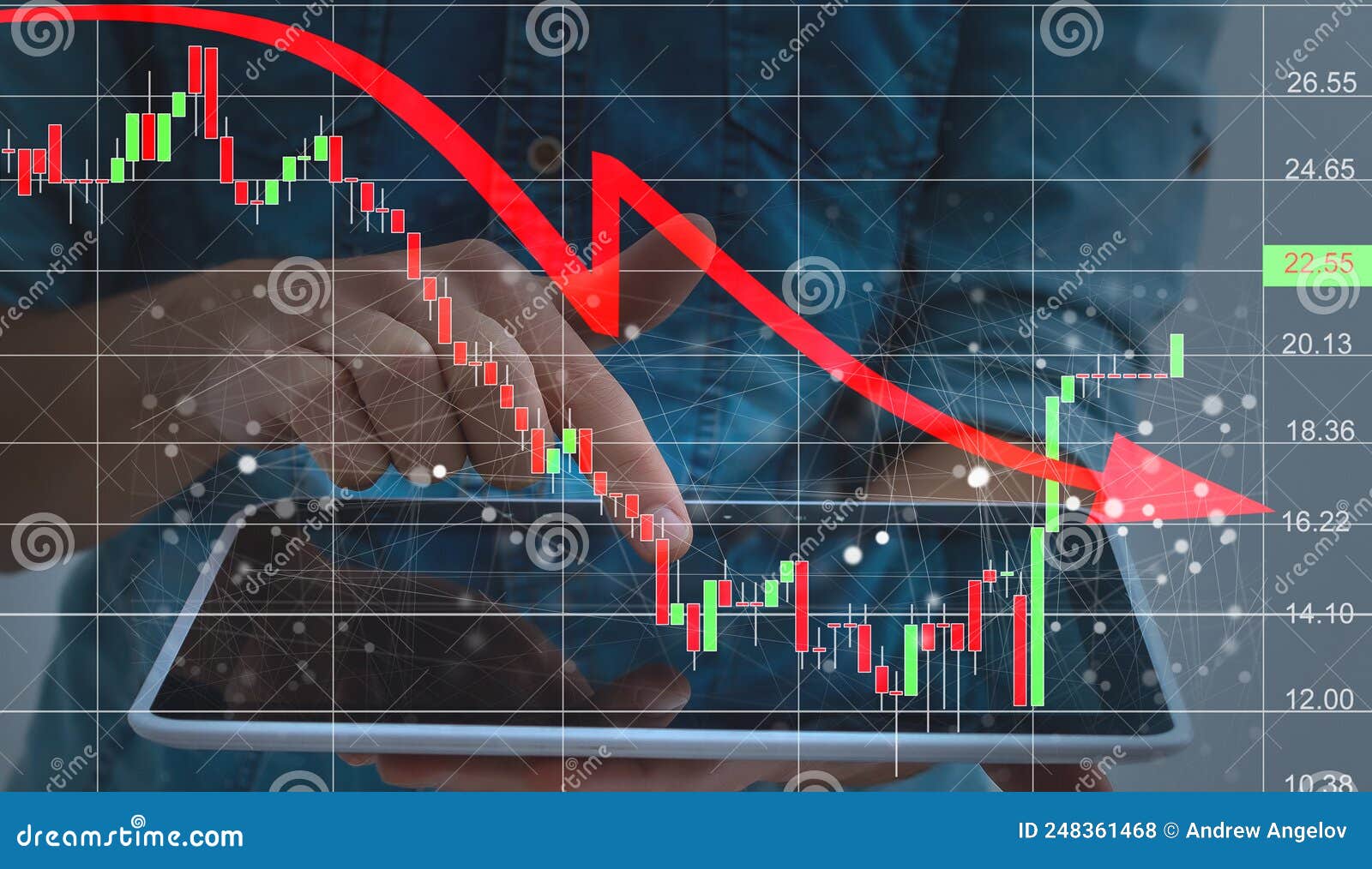 Businessman with Chart in the Fall, Economy Going Down. Stock Photo ...