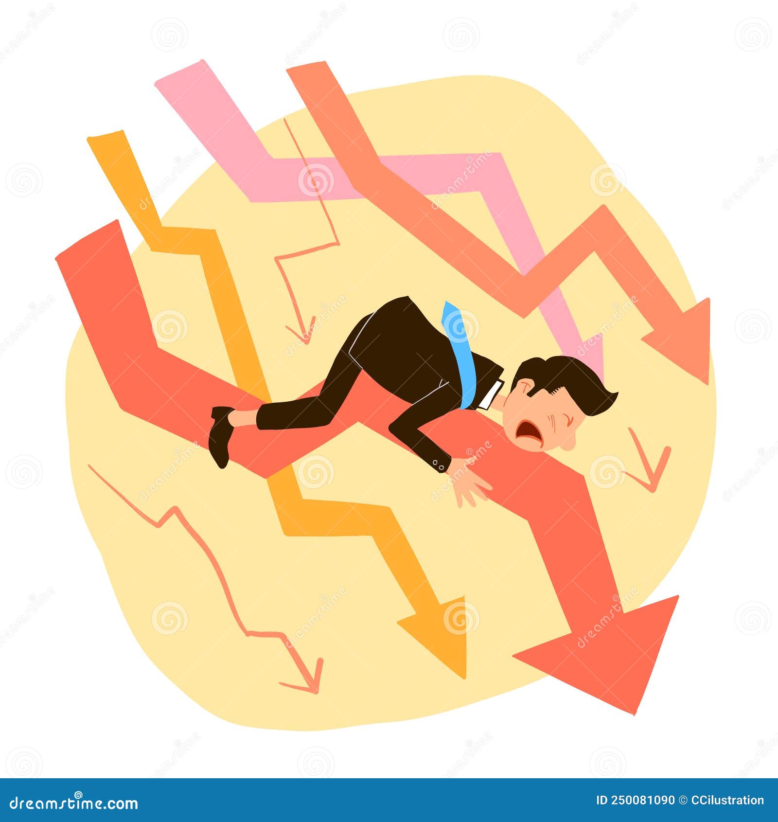 Businessman in a Chart Going Down, Hand Drawing Stock Vector ...