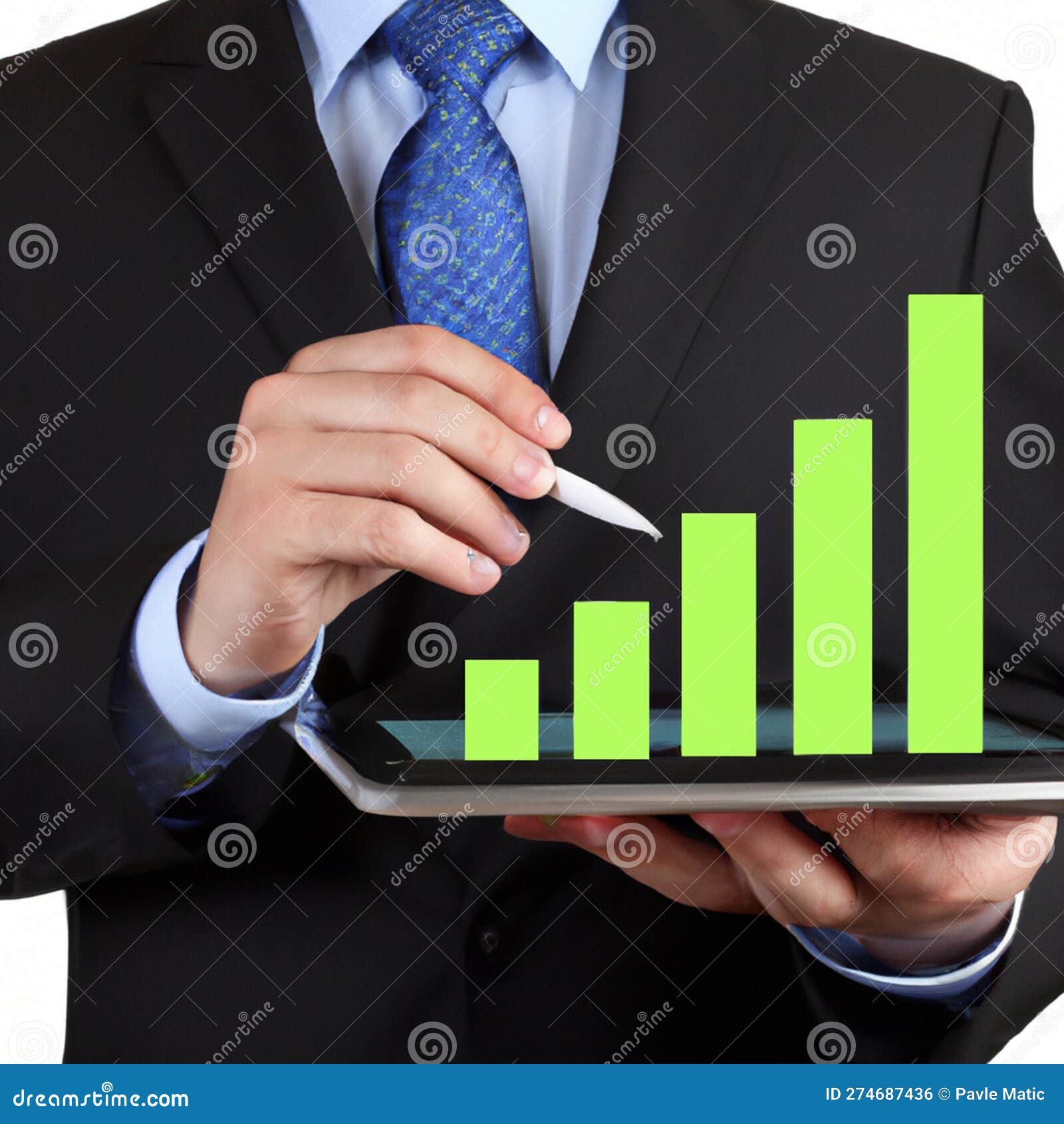 Businessman with Chart Graphs on Tablet Stock Photo - Image of ...