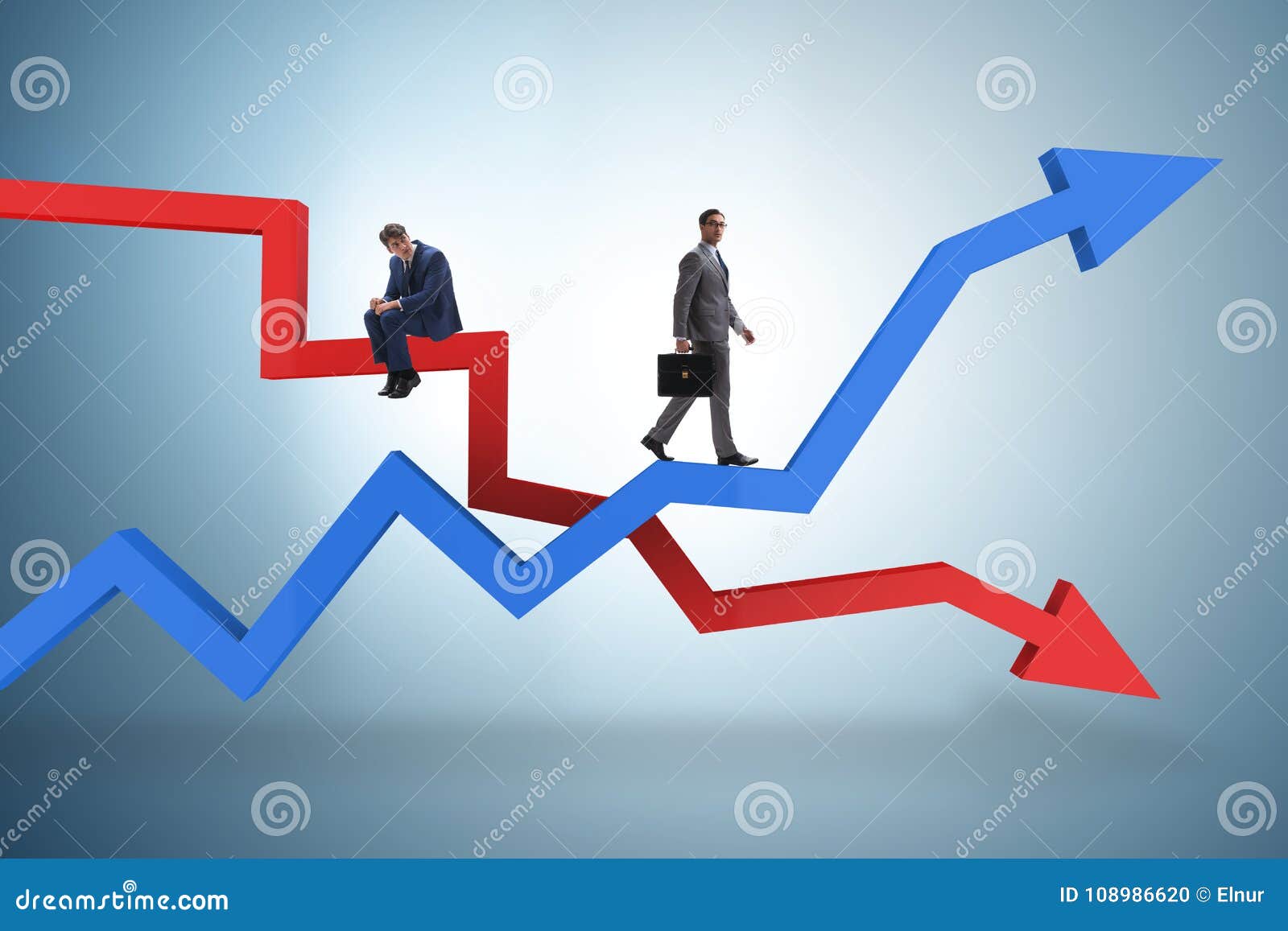 The Businessman with Charts of Growth and Decline Stock Photo - Image ...