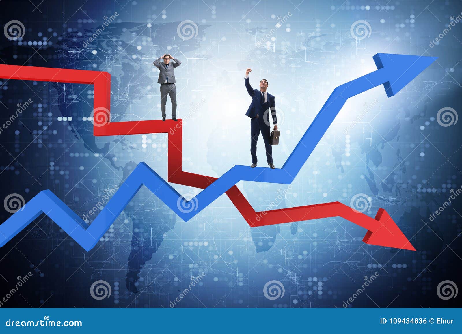 The Businessman with Charts of Growth and Decline Stock Illustration ...