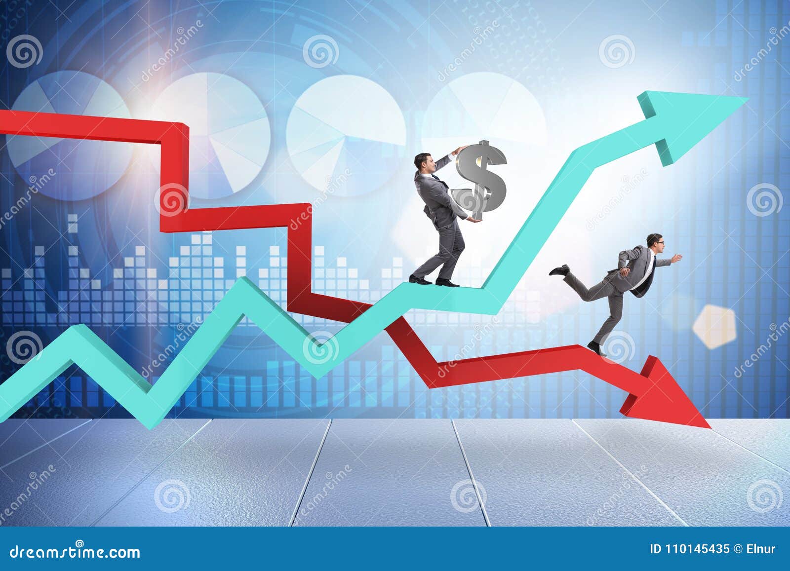 The Businessman with Charts of Growth and Decline Stock Illustration ...