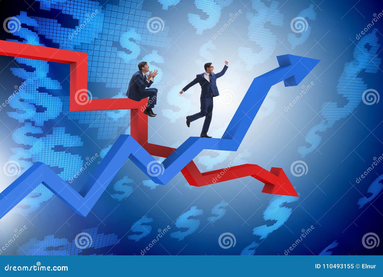 The Businessman with Charts of Growth and Decline Stock Image - Image ...