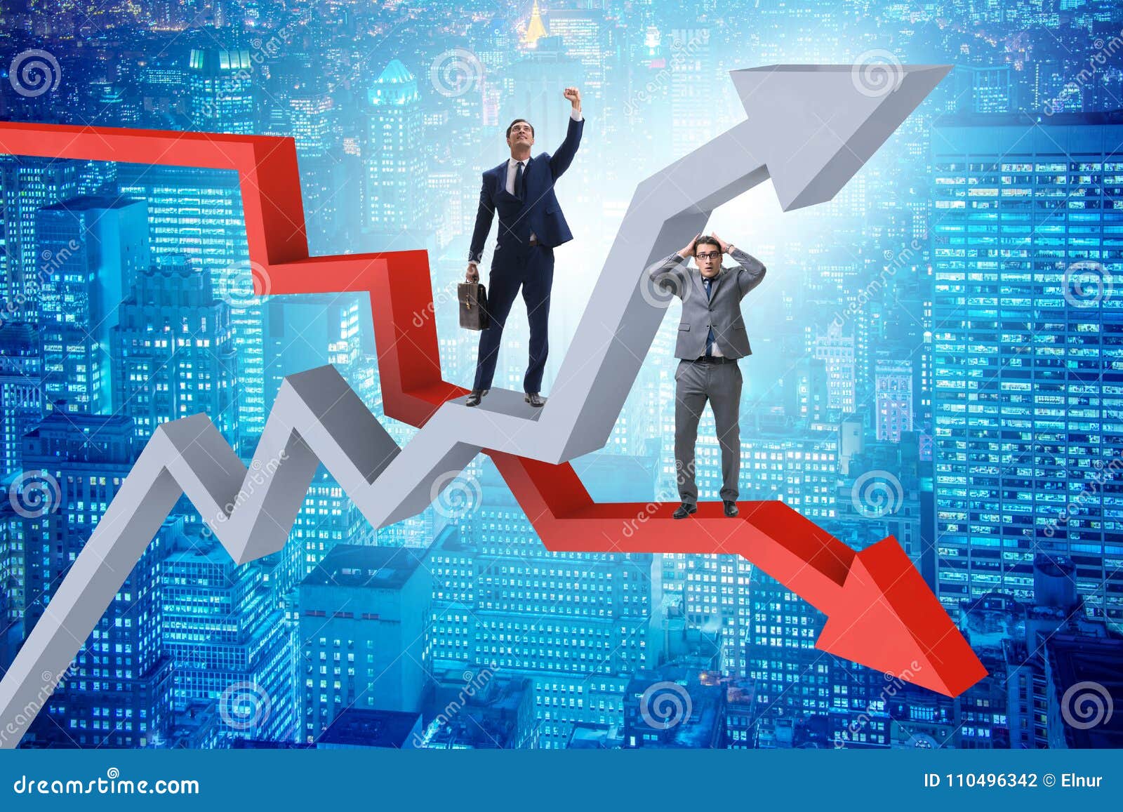 The Businessman with Charts of Growth and Decline Stock Photo - Image ...