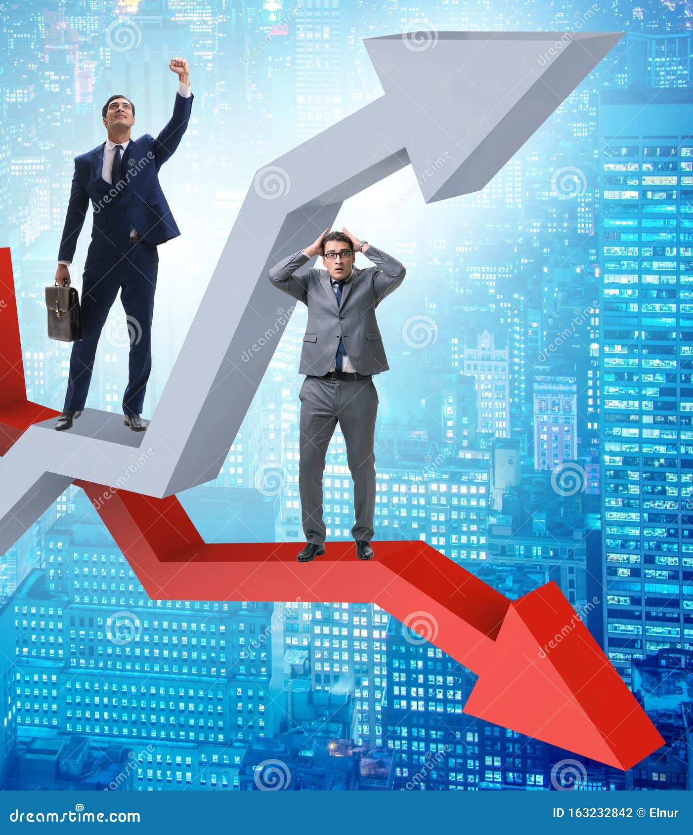 The Businessman with Charts of Growth and Decline Stock Photo - Image ...