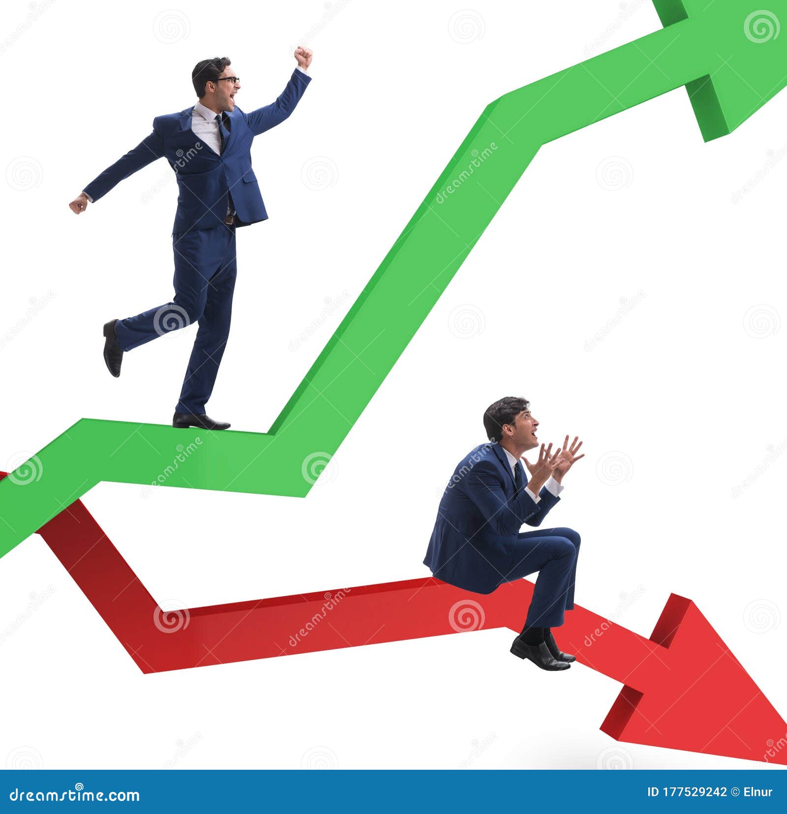 Businessman with Charts of Growth and Decline Stock Photo - Image of ...