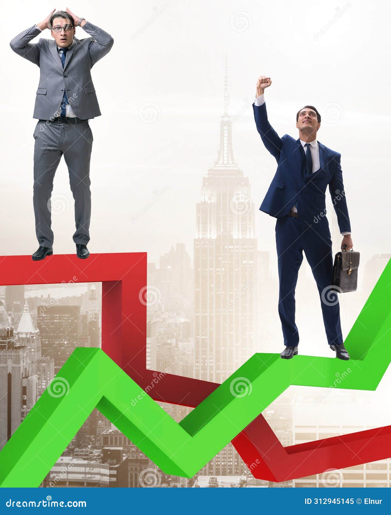 Businessman with Charts of Growth and Decline Stock Image - Image of ...