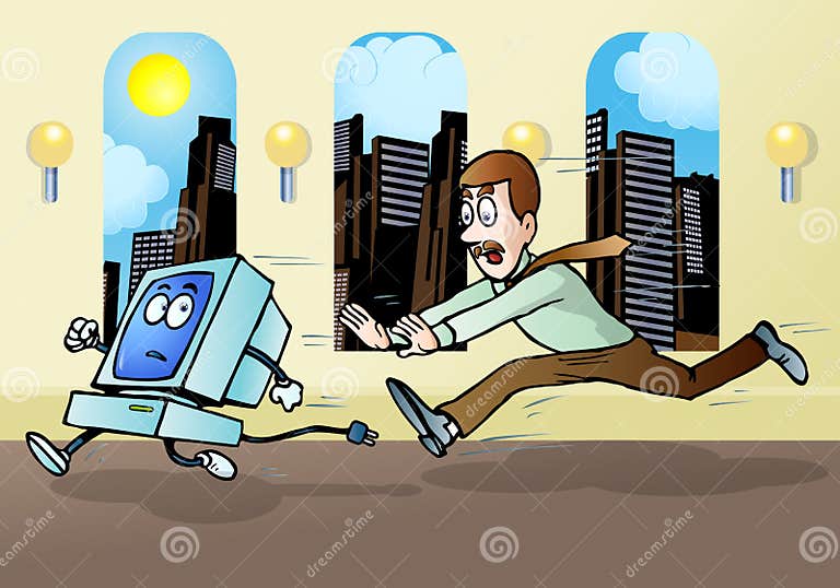 Businessman Chasing Computer Stock Illustration - Illustration of ...