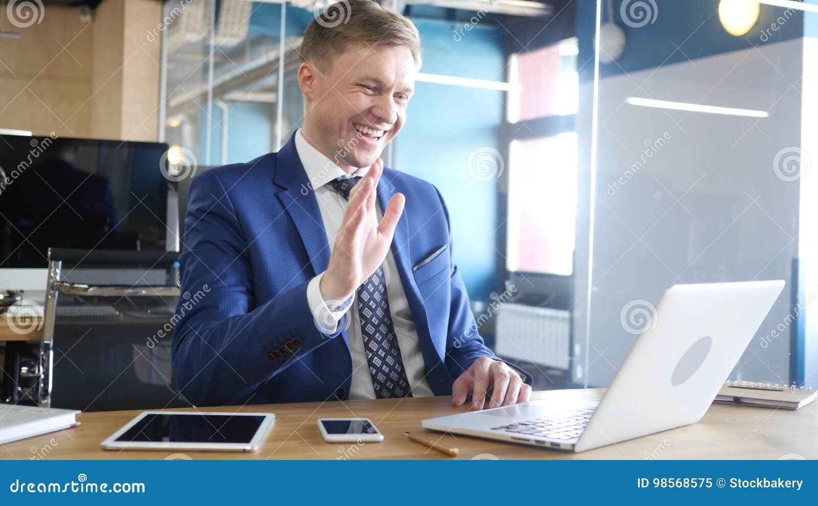 Businessman Chatting on Computer in the Office Stock Image - Image of ...