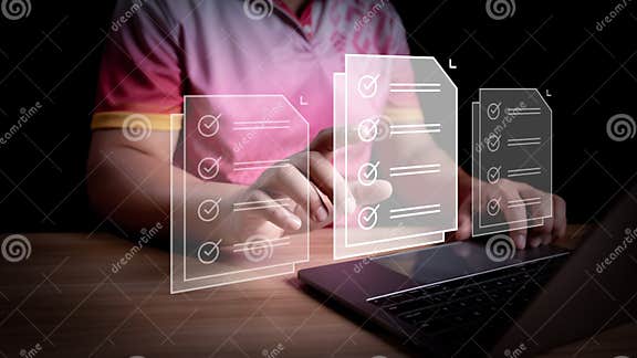 Businessman Check Electronic Documents on Digital Documents and ...