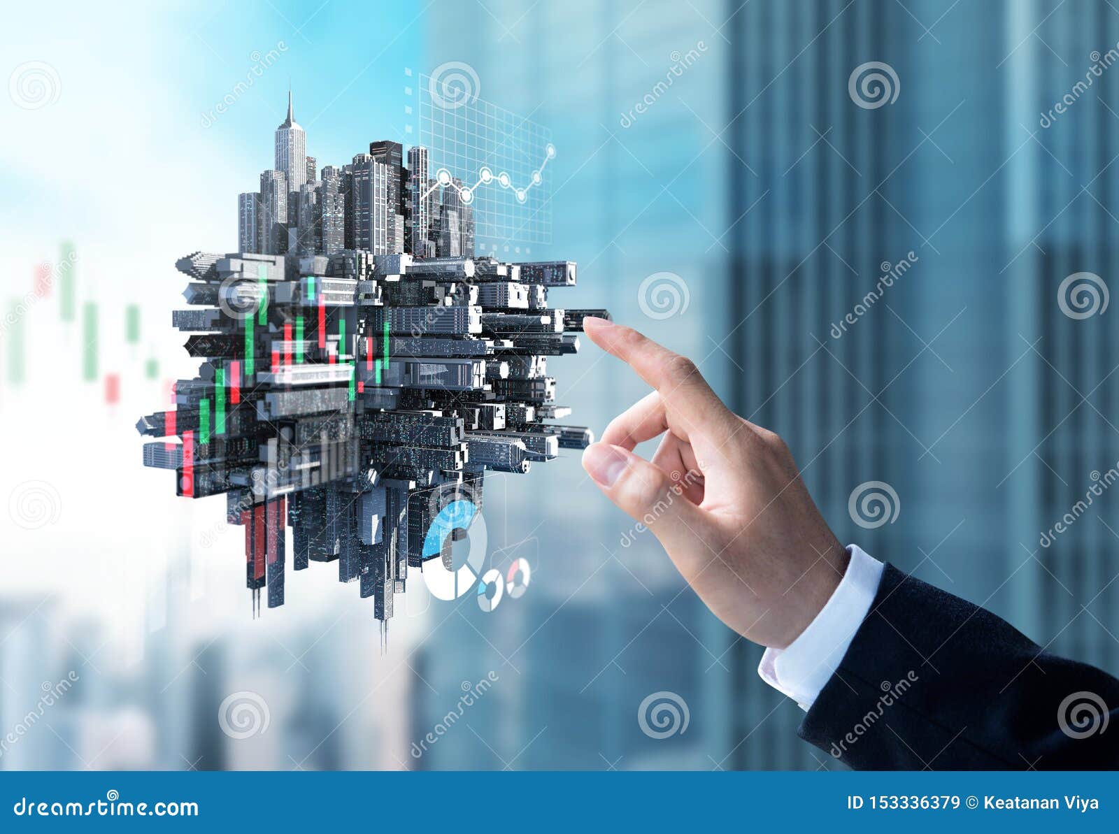 Businessman Check Investment Information Chart on Modern Building 3d ...