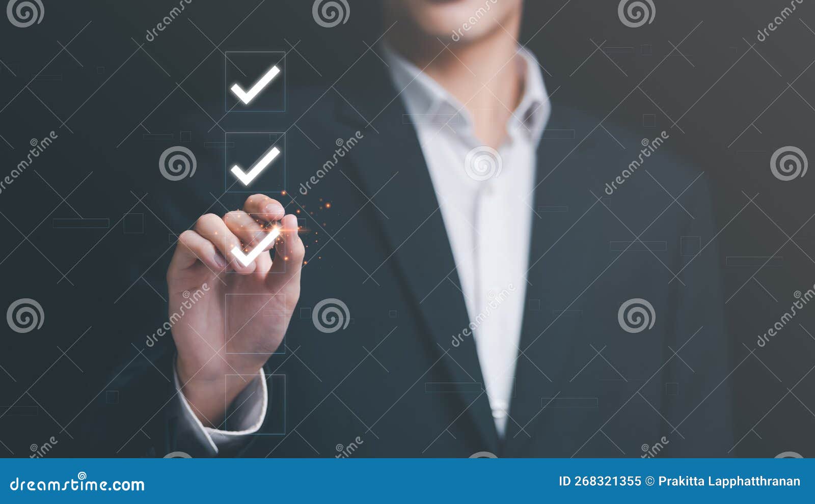 Businessman Check Mark about Exploring Topics,in the Virtual Form Check ...