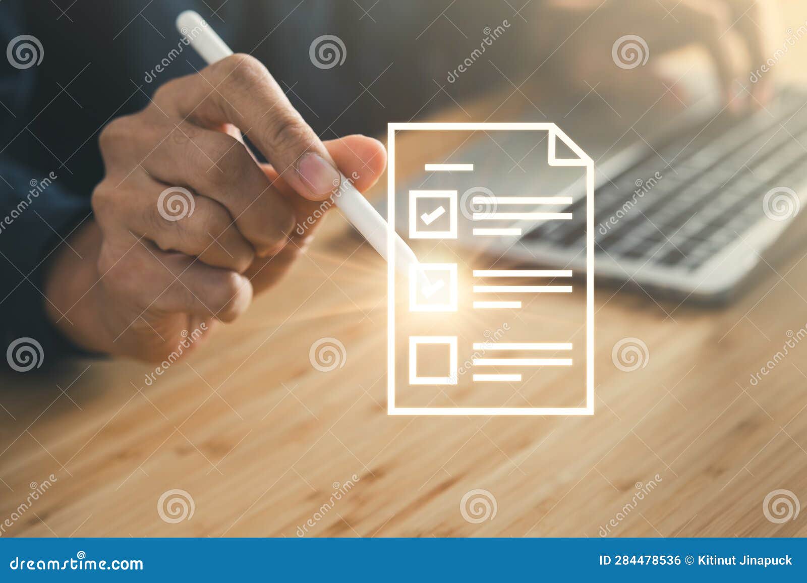Business Man Check Mark on the Screen of Checklist Box. Business ...