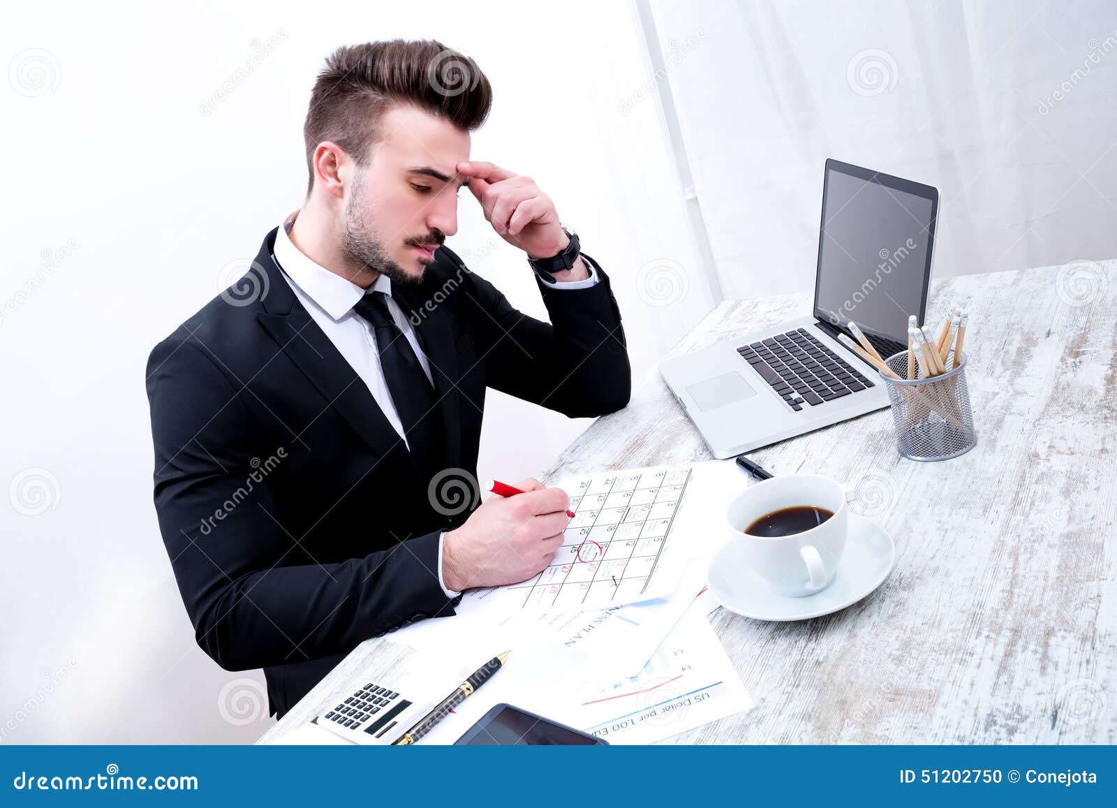 Businessman Checking Appointments in the Calendar Stock Photo - Image ...