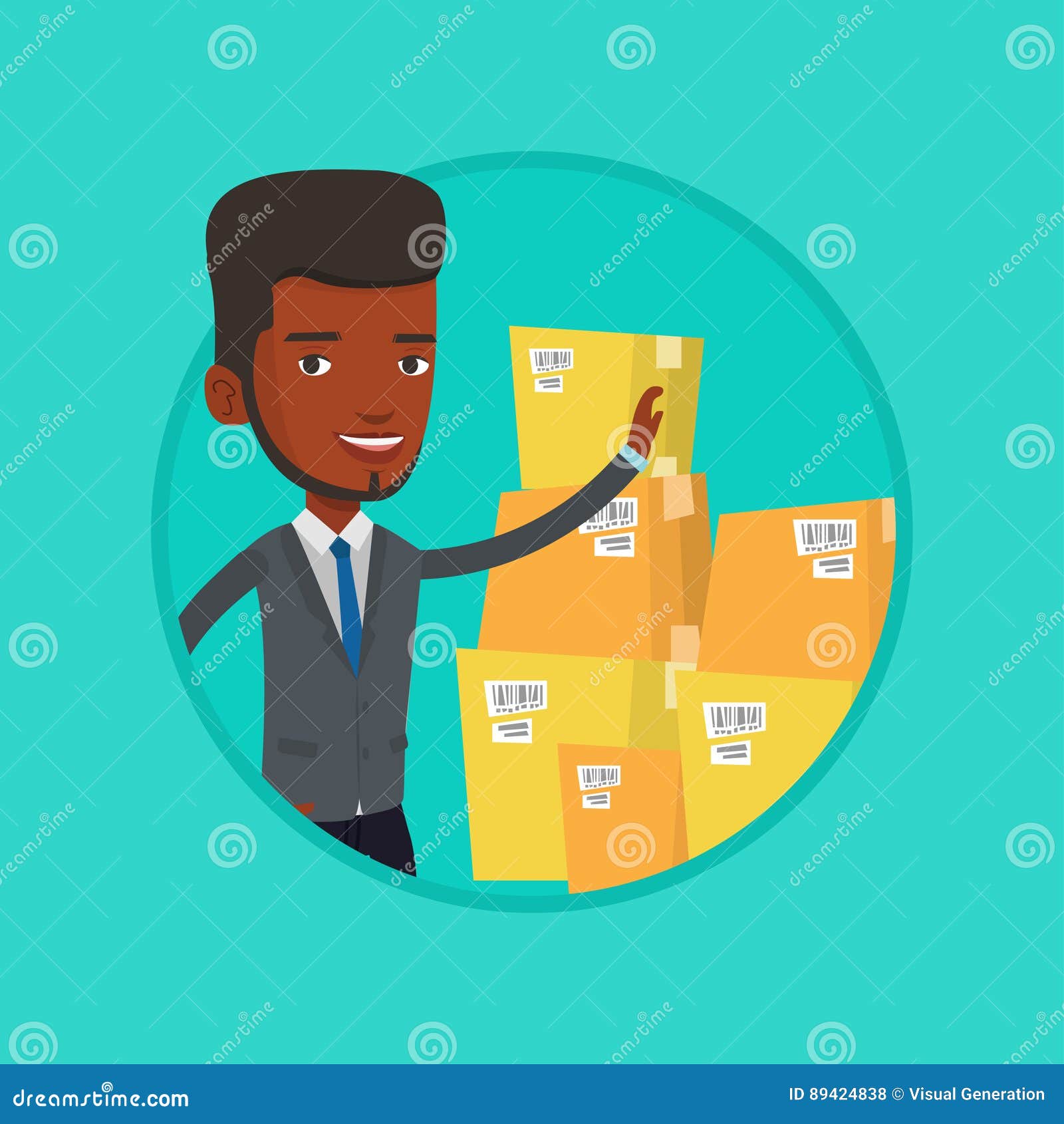 Businessman Checking Boxes in Warehouse. Stock Vector - Illustration of ...