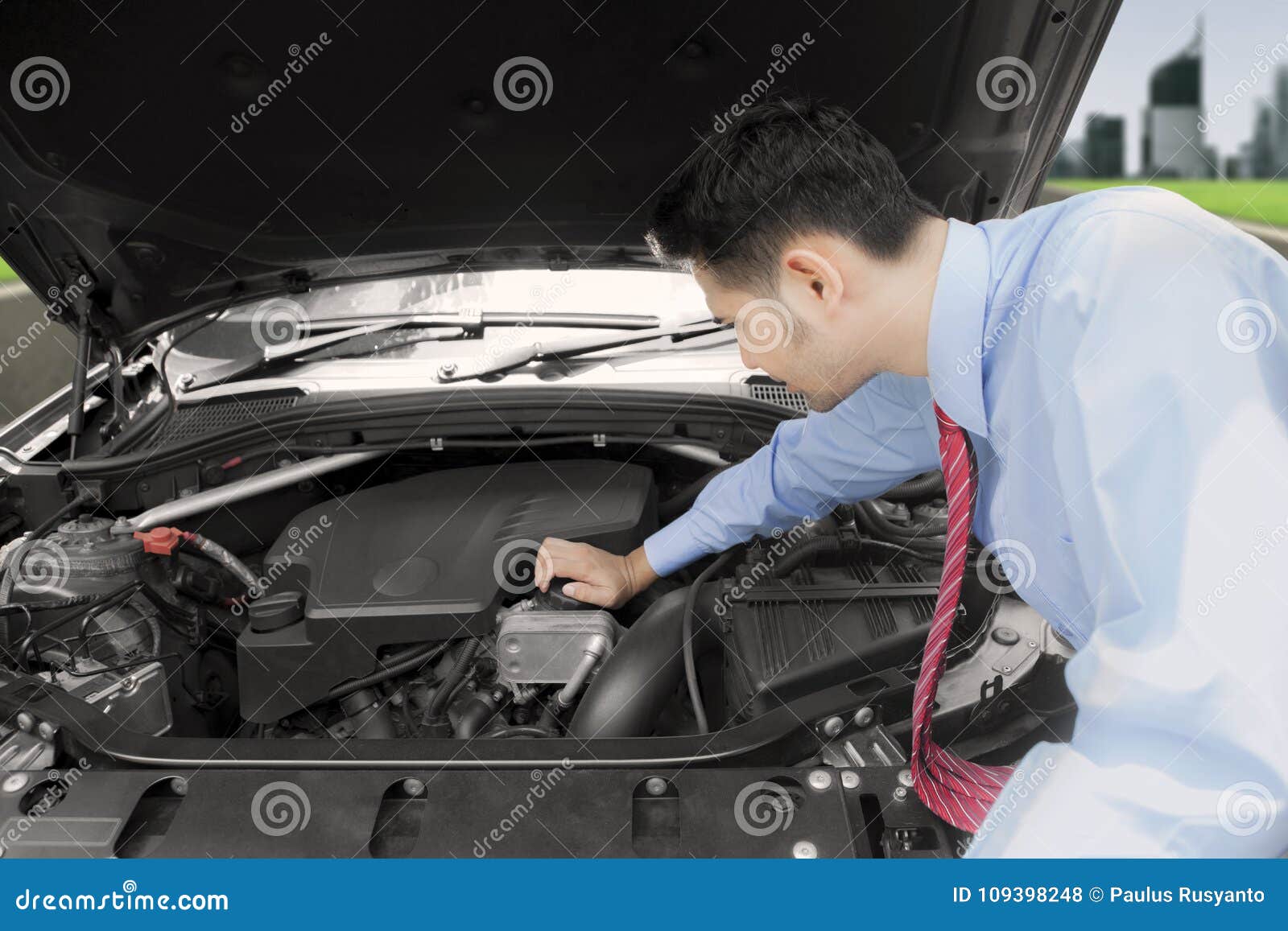 Businessman Checking the Car Engine Stock Photo - Image of adult, brake ...