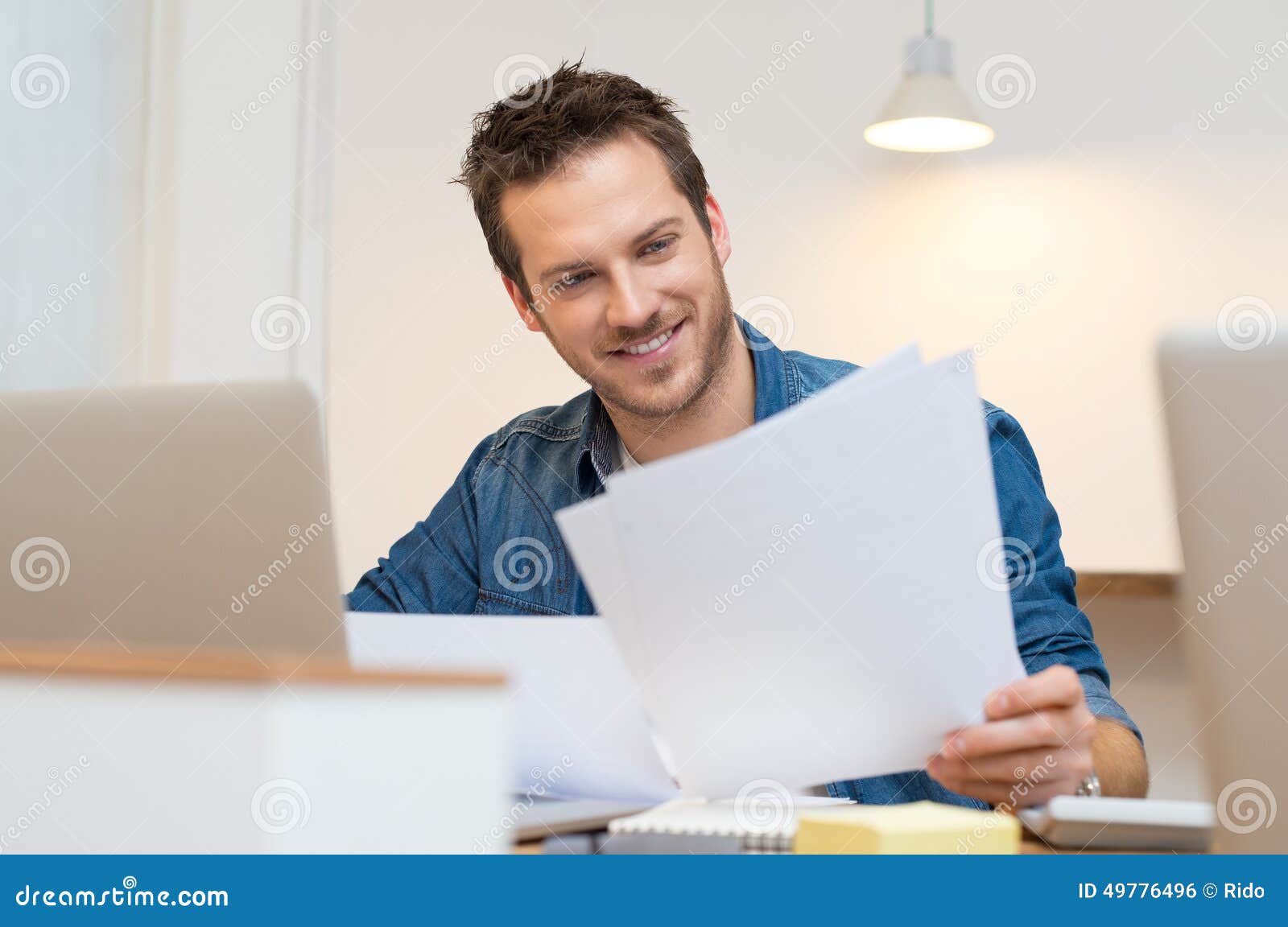 Businessman Checking Document Stock Photo - Image of portrait, paper ...