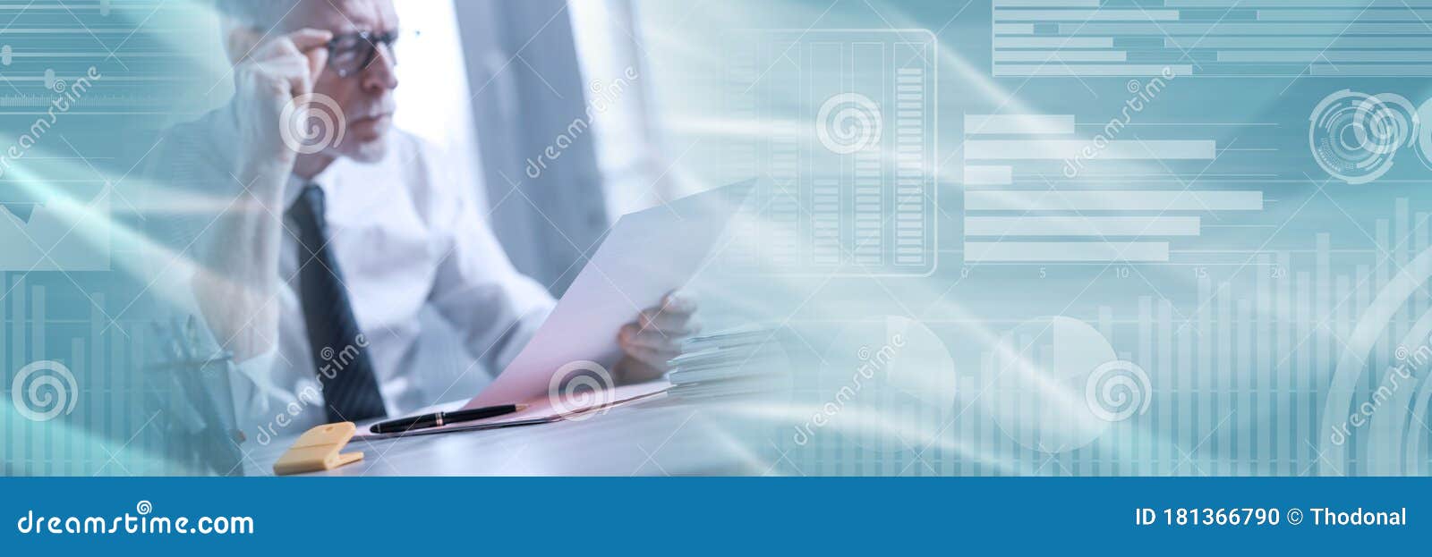 Businessman Checking a Document; Panoramic Banner Stock Photo - Image ...