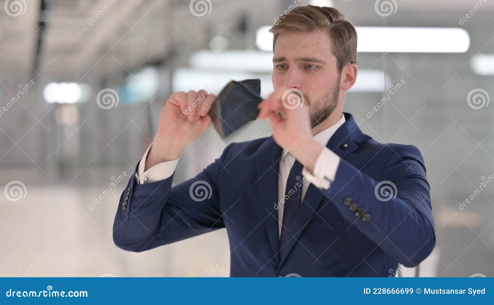 Businessman Checking Empty Wallet at Work Stock Image - Image of coin ...