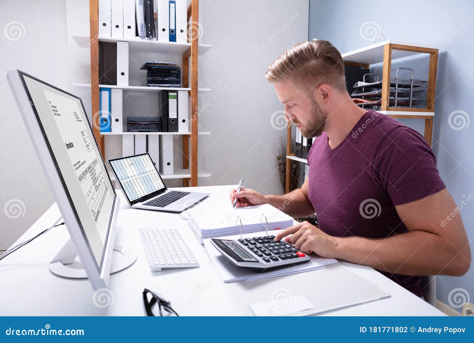 Businessman Checking Invoice on Laptop Stock Photo - Image of business ...