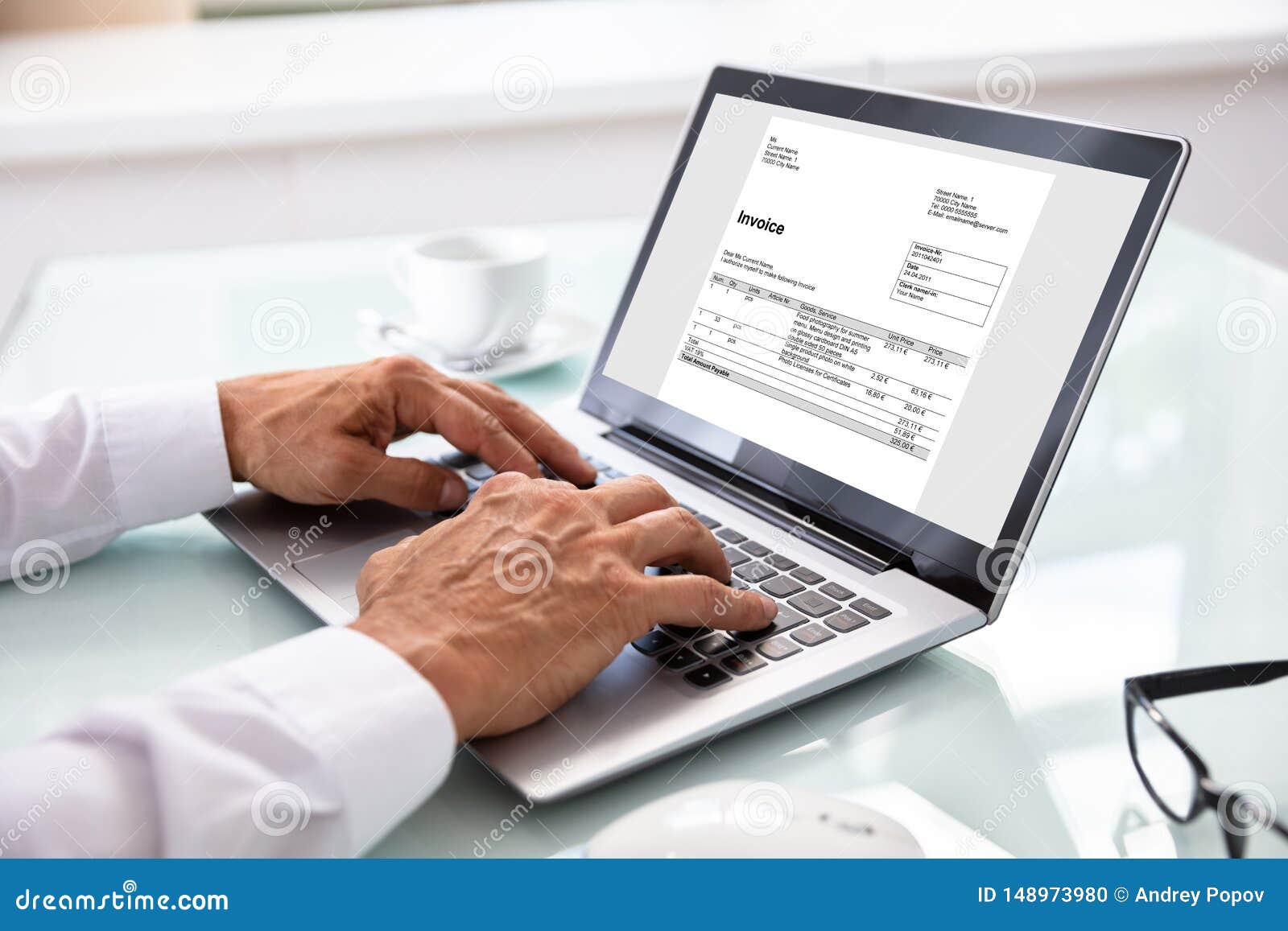 Businessman Checking Invoice on Laptop Stock Photo - Image of chartered ...