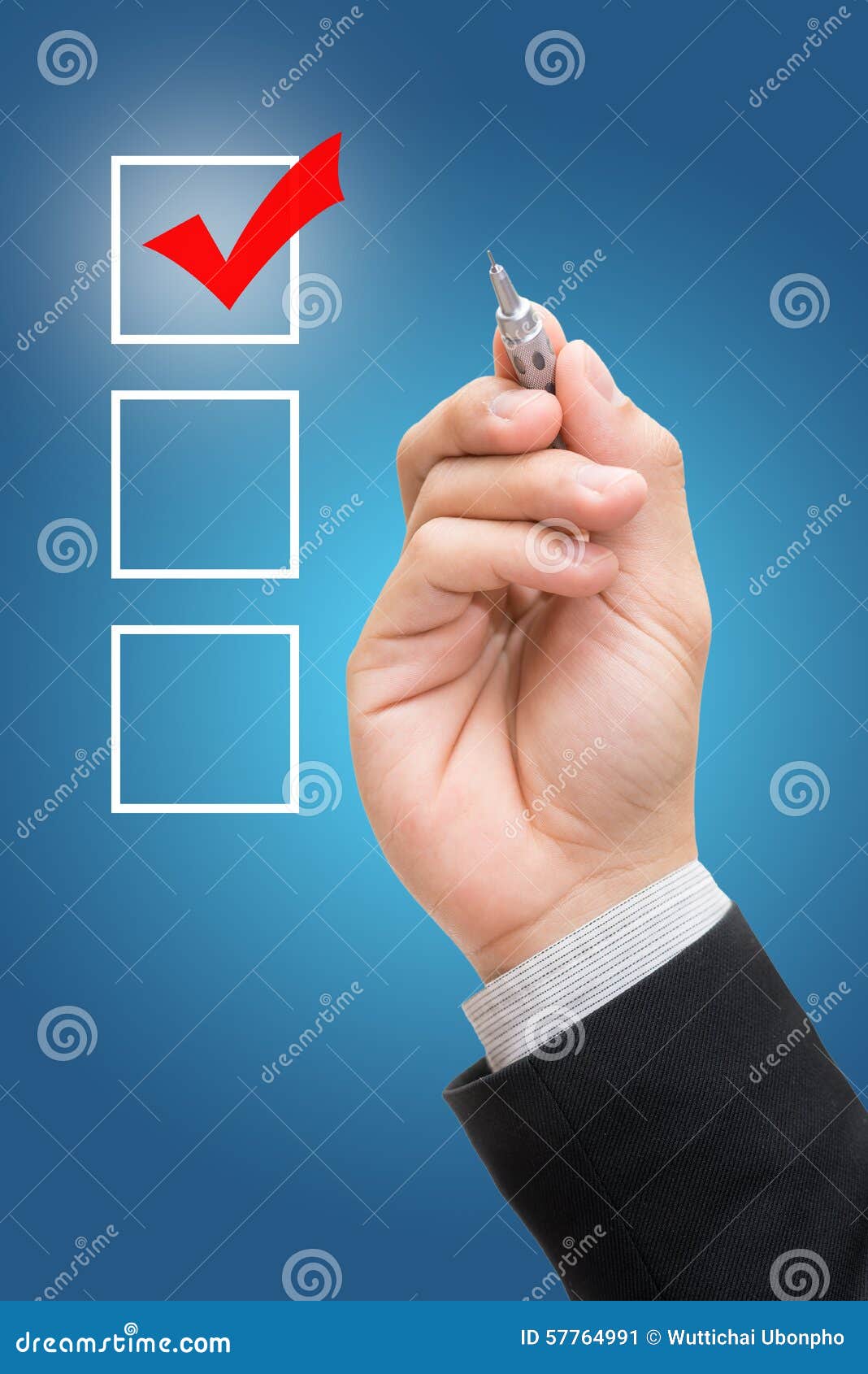 Businessman Checking Mark Checklist Marker Isolated on Blue Background ...