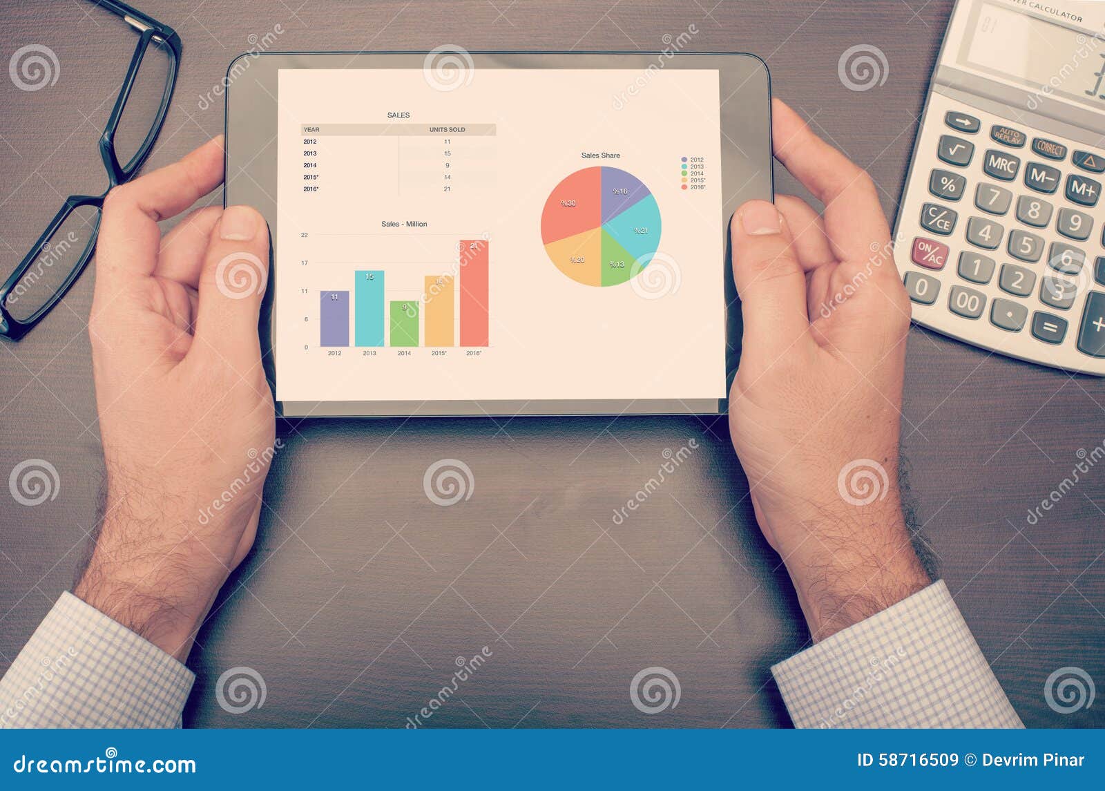 Businessman Checking Statistics on Tablet Device Stock Image - Image of ...