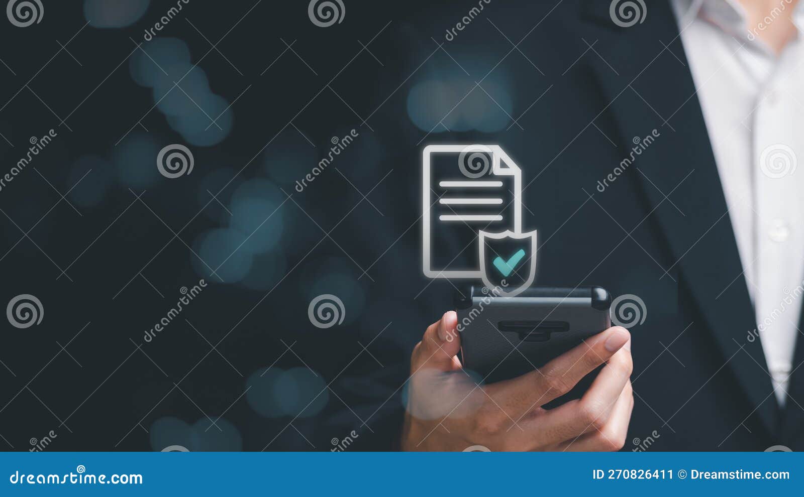 Businessman Checking the Steps through a Virtual Online Document with a ...