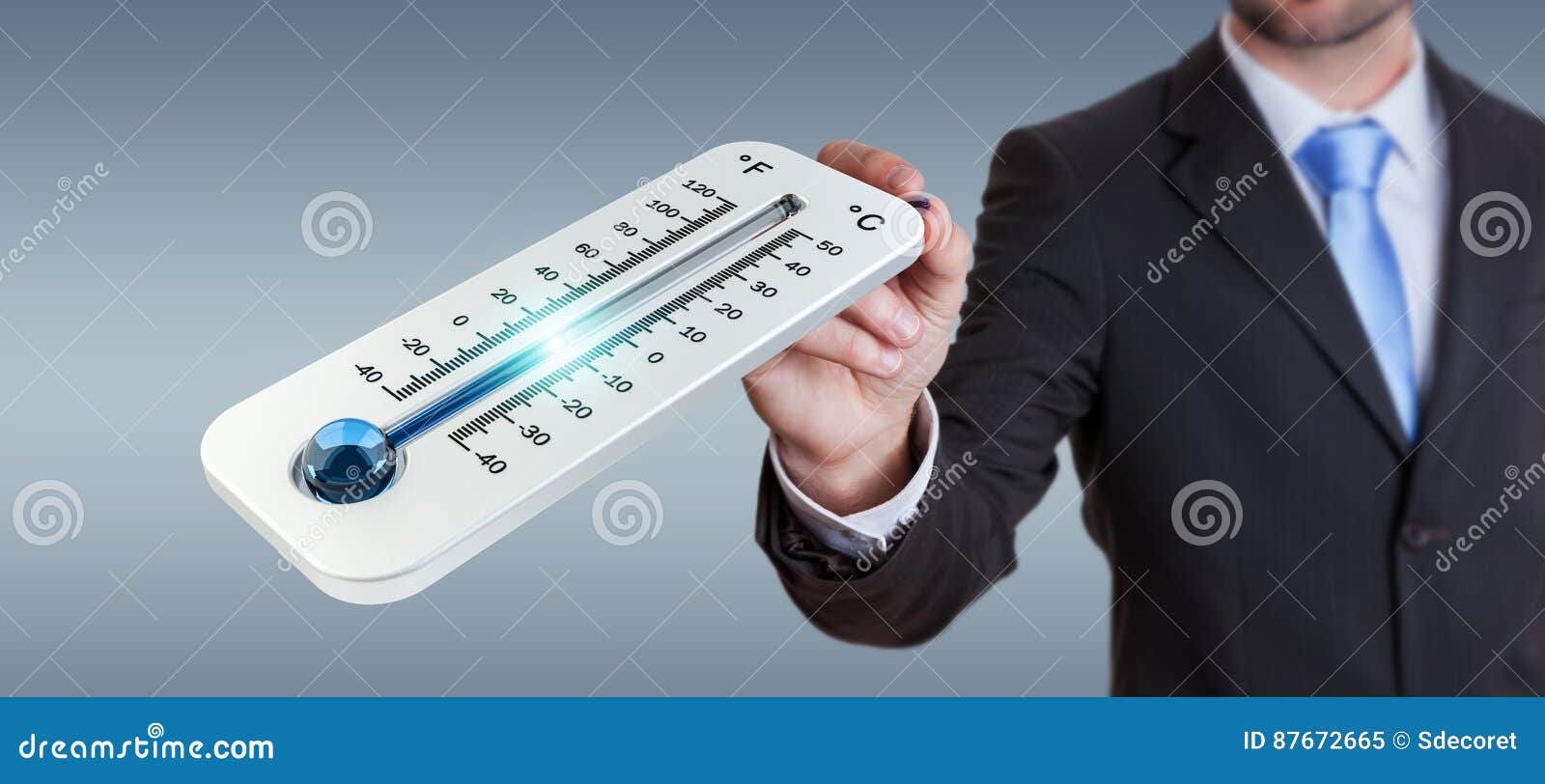 Businessman Checking the Temperature Drop 3D Rendering Stock ...