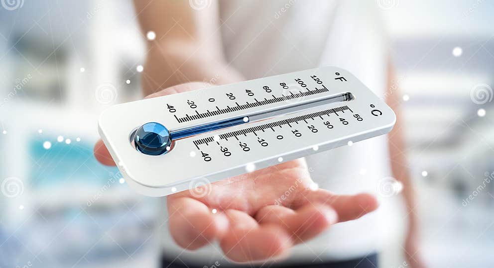 Businessman Checking the Temperature Drop 3D Rendering Stock ...