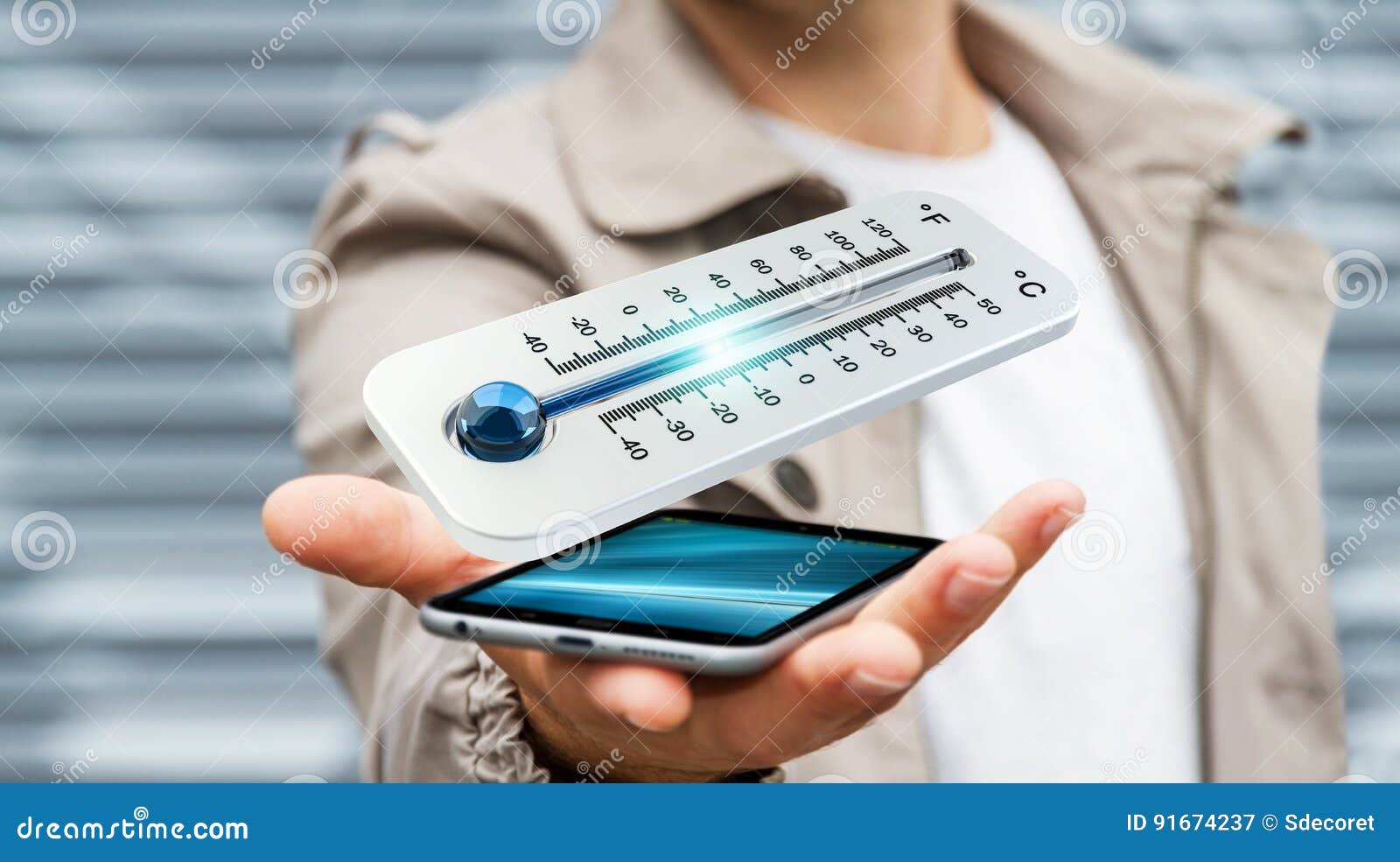 Businessman Checking the Temperature Drop 3D Rendering Stock ...