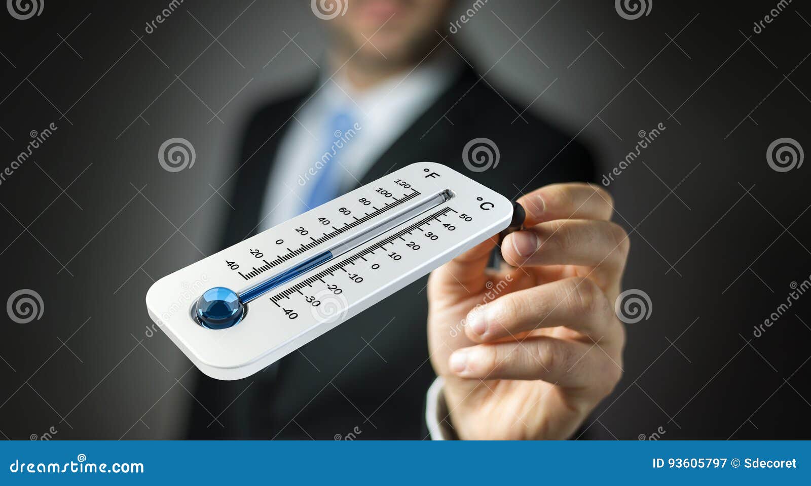 Businessman Checking the Temperature Drop 3D Rendering Stock ...