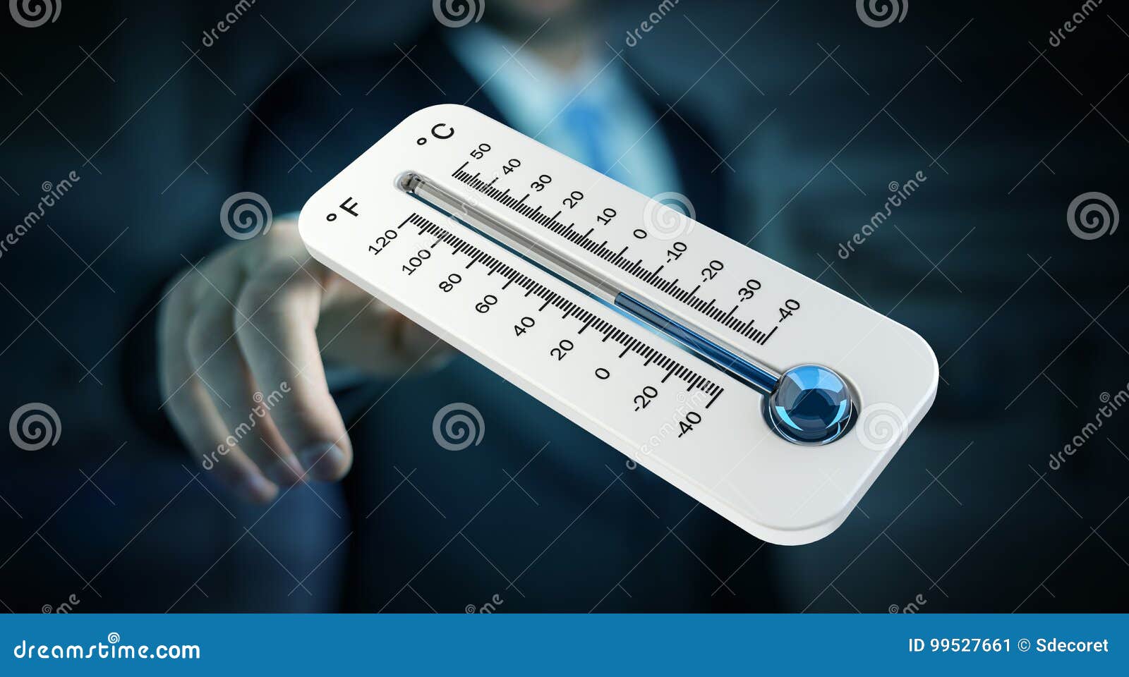 Businessman Checking the Temperature Drop 3D Rendering Stock ...