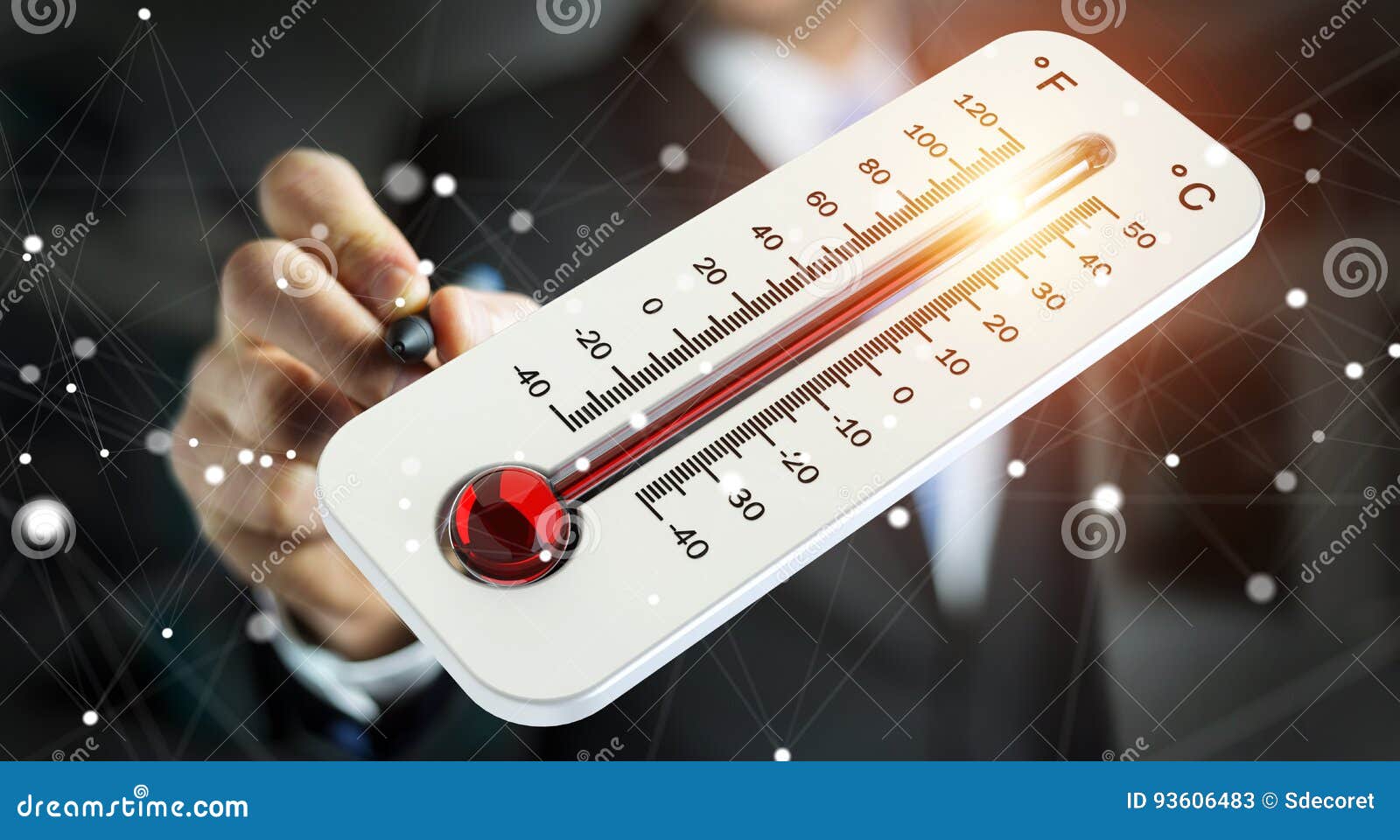 Businessman Checking the Temperature Rise 3D Rendering Stock ...
