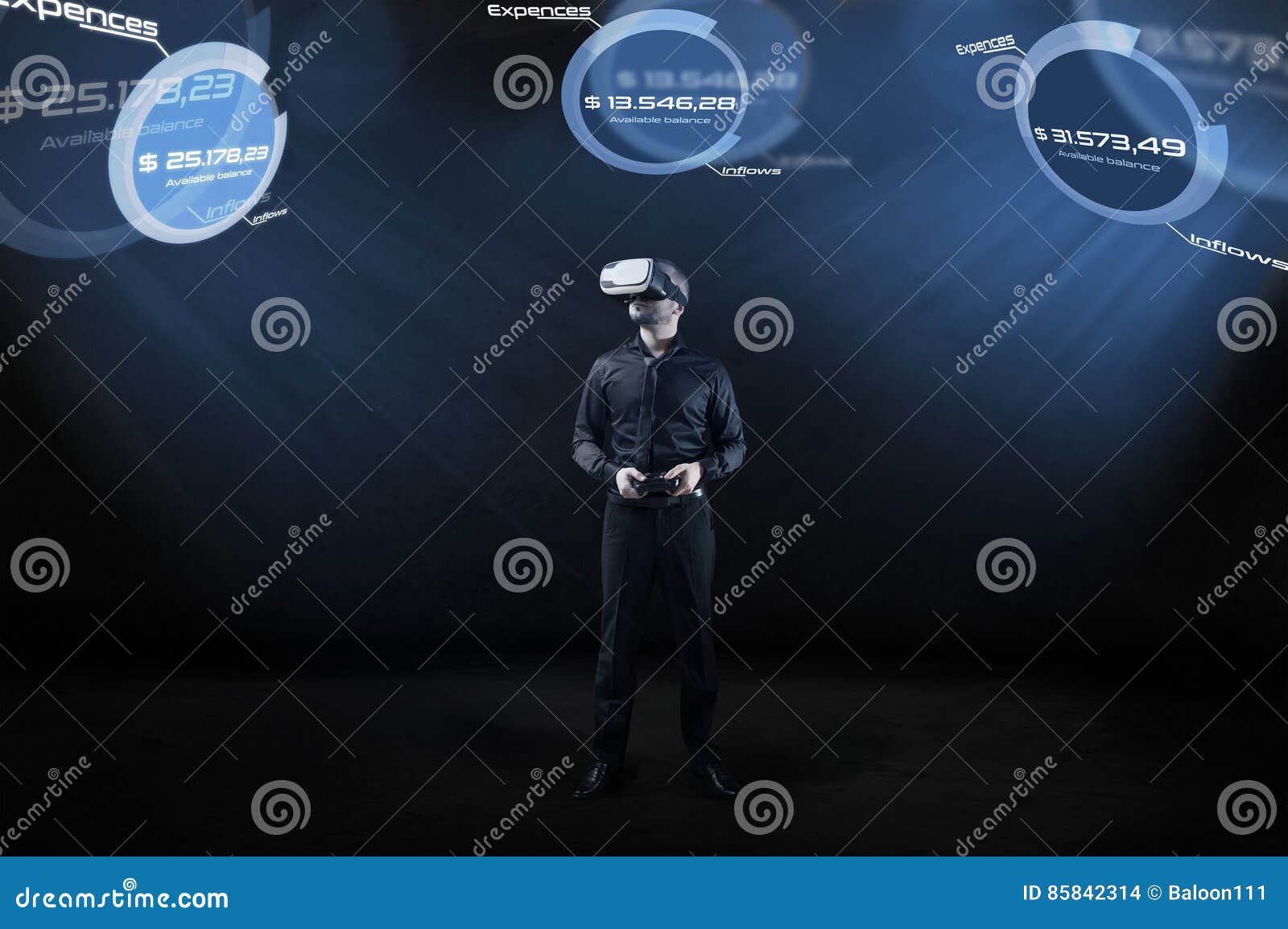 Businessman Checks Account Balance in Virtual Reality. Stock Photo ...