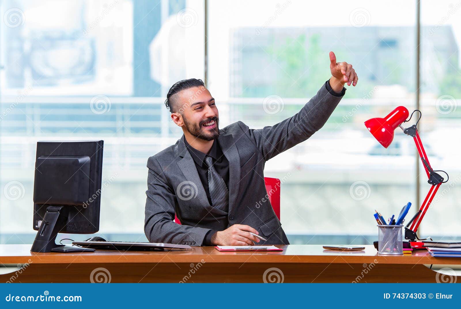 The Businessman Cheering Saluting in the Office Stock Image - Image of ...
