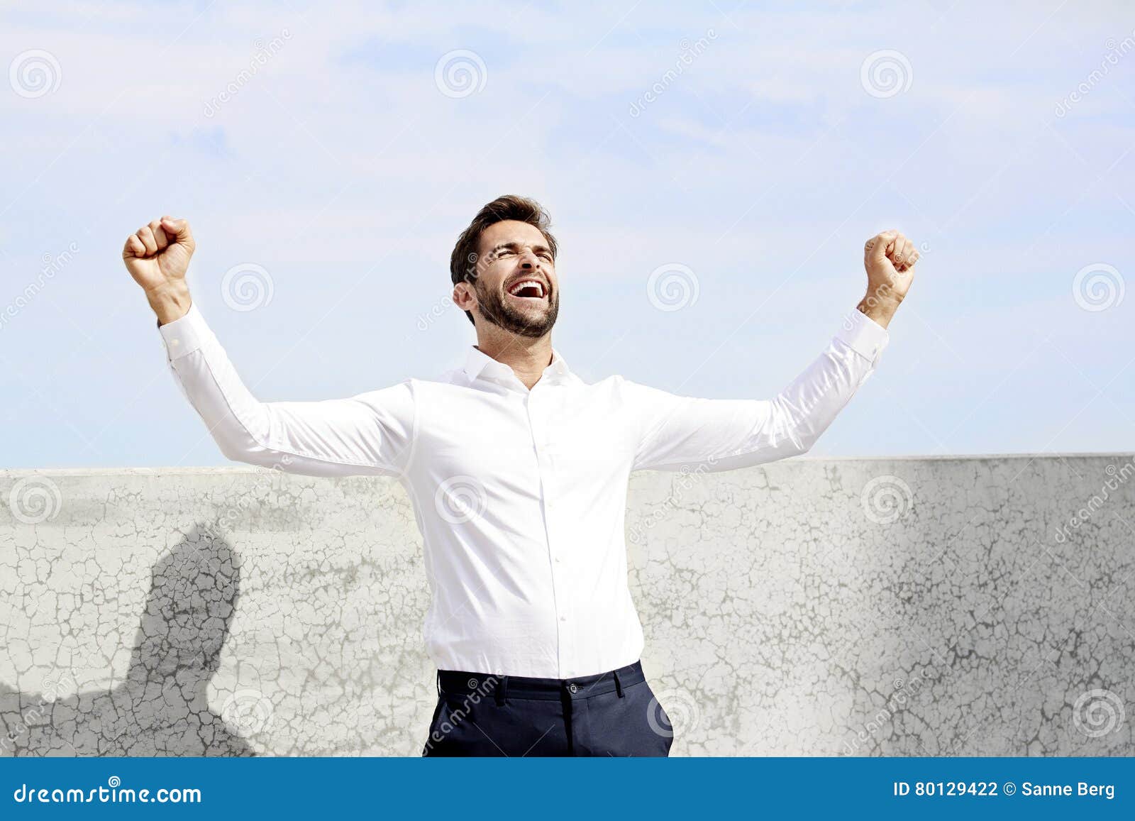 Businessman cheering stock photo. Image of horizontal - 80129422